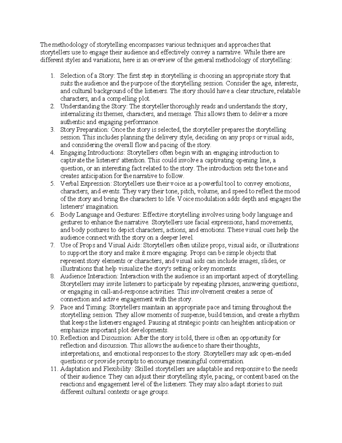 The methodology of storytelling encompasses various techniques and ...