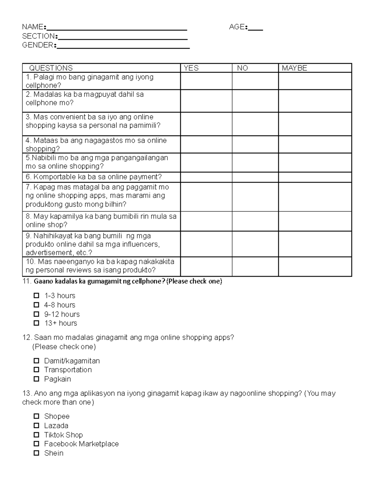 Kamagong Surveyform Pangkat 3 - NAME ...