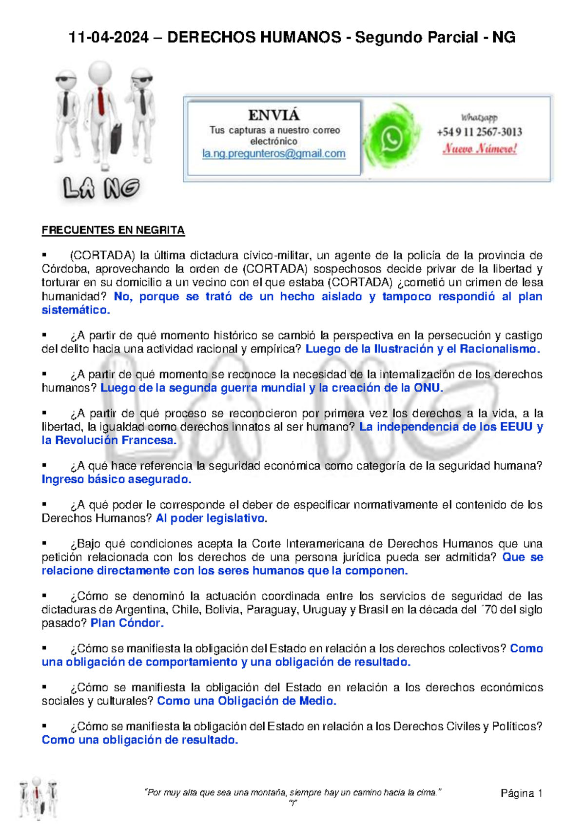 Derechos Humanos -Segundo Parcial - NG - “Por muy alta que sea una montaña, siempre hay un ...