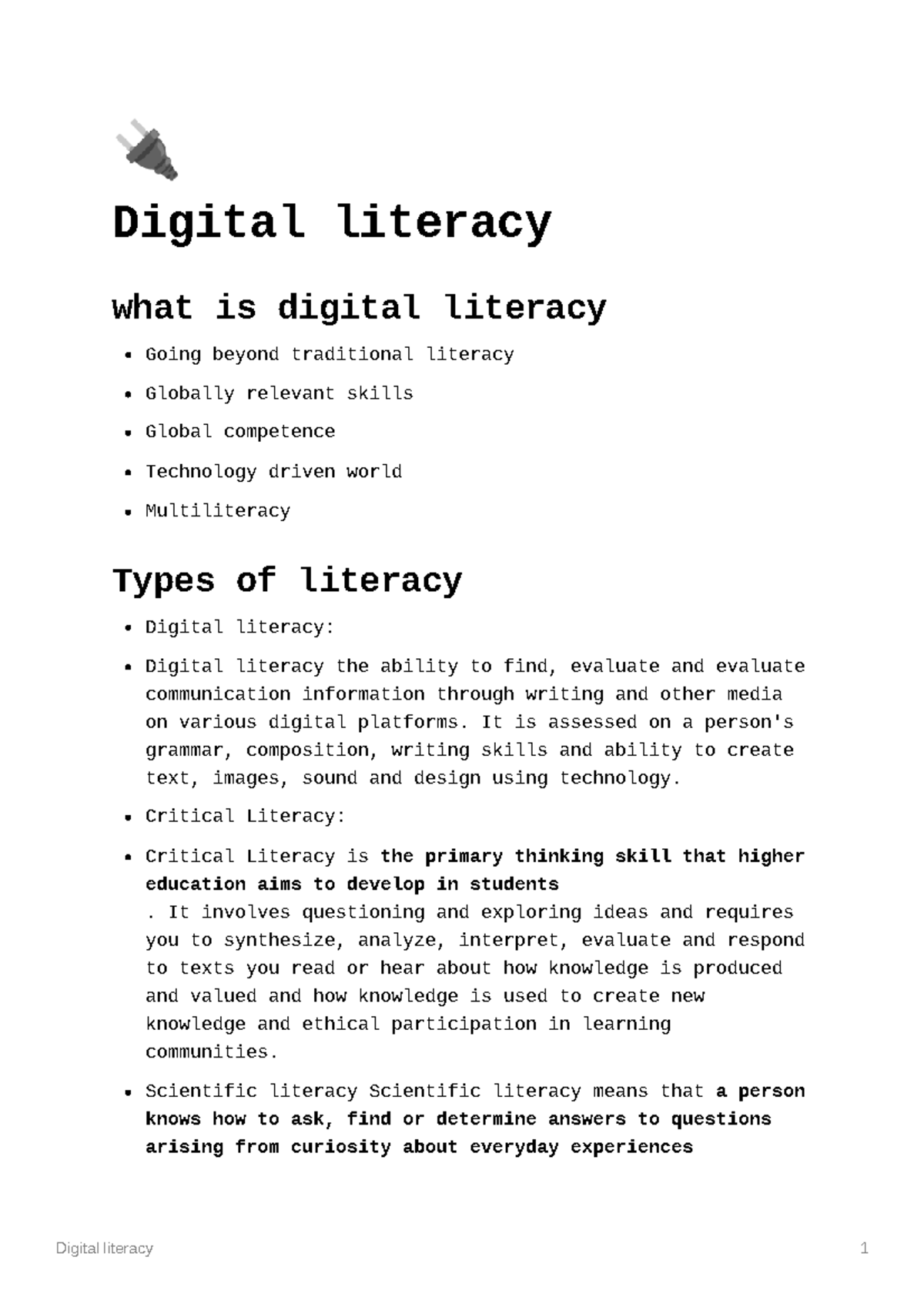 Digital literacy - It is assessed on a person's grammar, composition ...