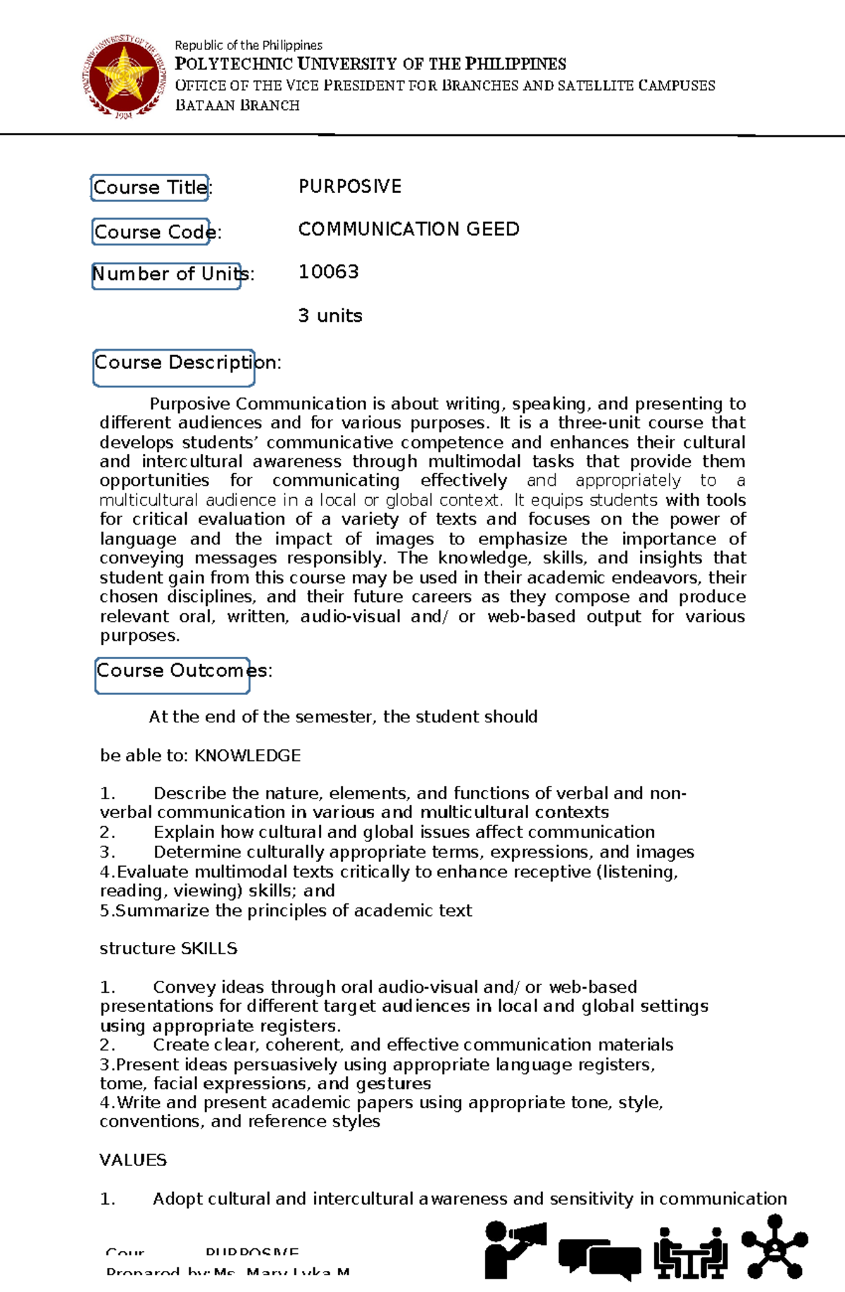 Course title purposive communication course code geed 10063 number of units 3 units course - Studocu