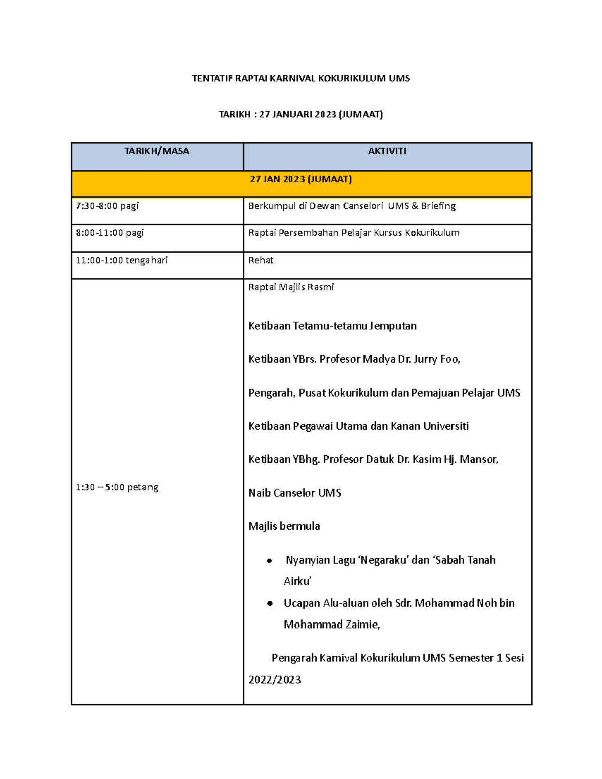 3378 - Hhhhb - TENTATIF RAPTAI KARNIVAL KOKURIKULUM UMS TARIKH : 27 ...