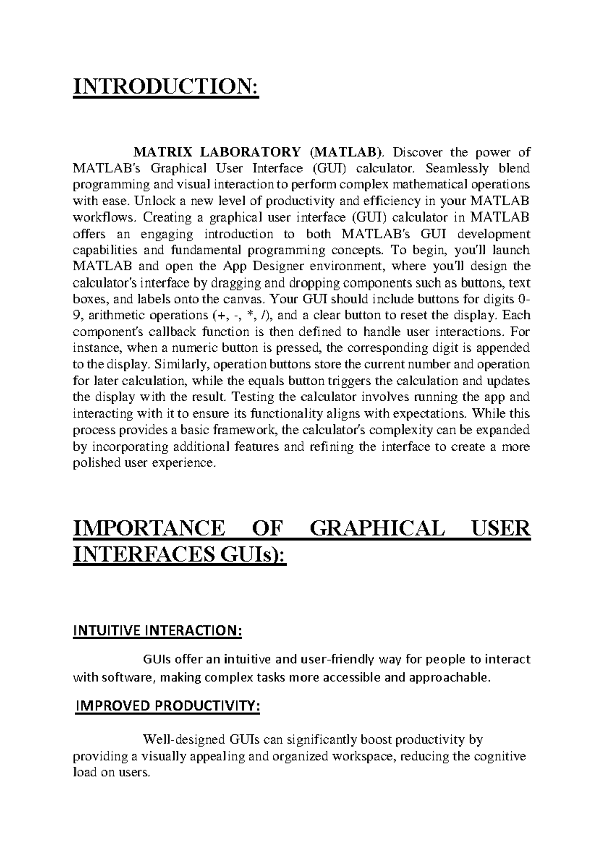 GRAPHICAL USER INTERFACE CALCULATOR IN MATLAB - INTRODUCTION: MATRIX ...