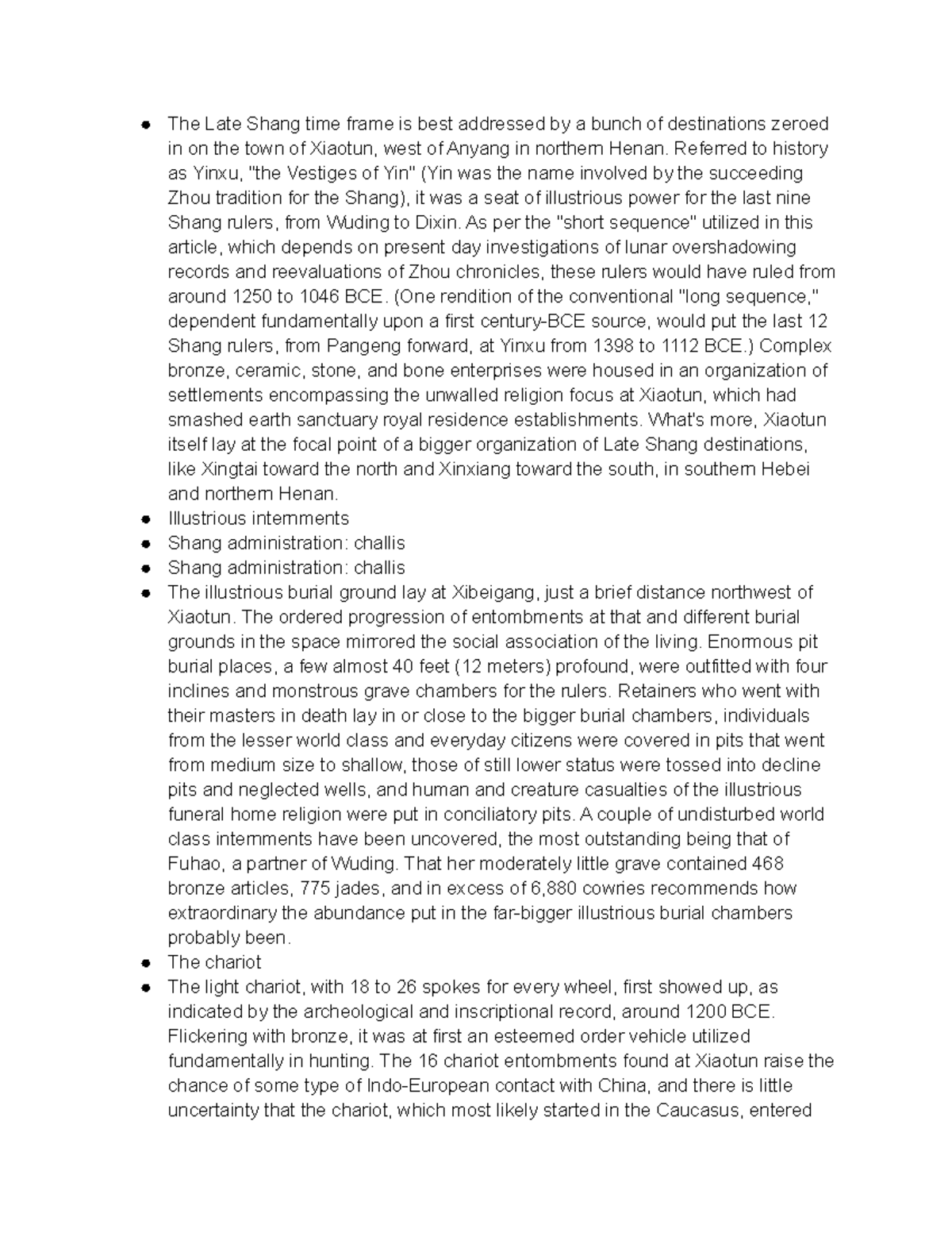 Late Shang period - Lecture notes from class - The Late Shang time ...