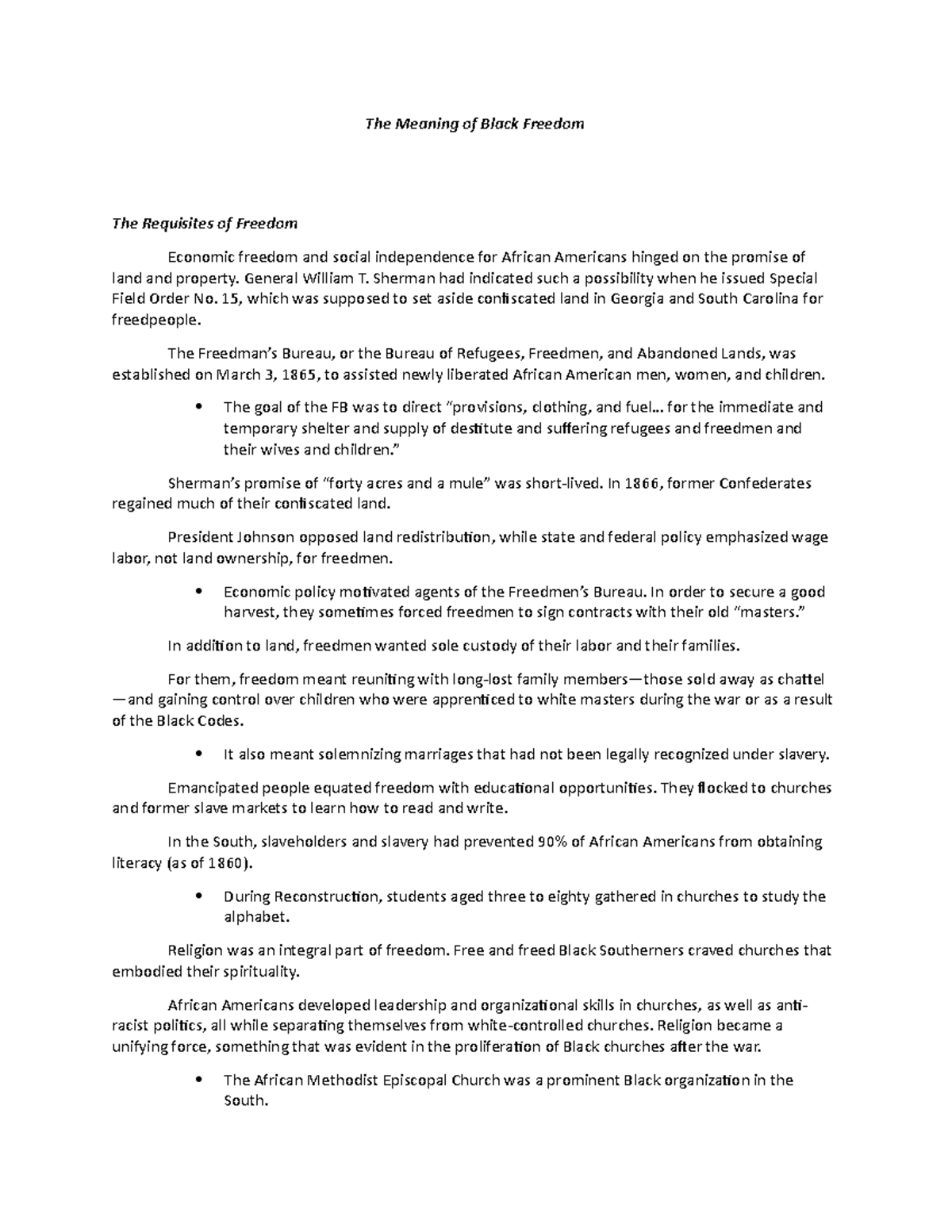 HIST Notes The Meaning of Black Freedom - The Meaning of Black Freedom ...