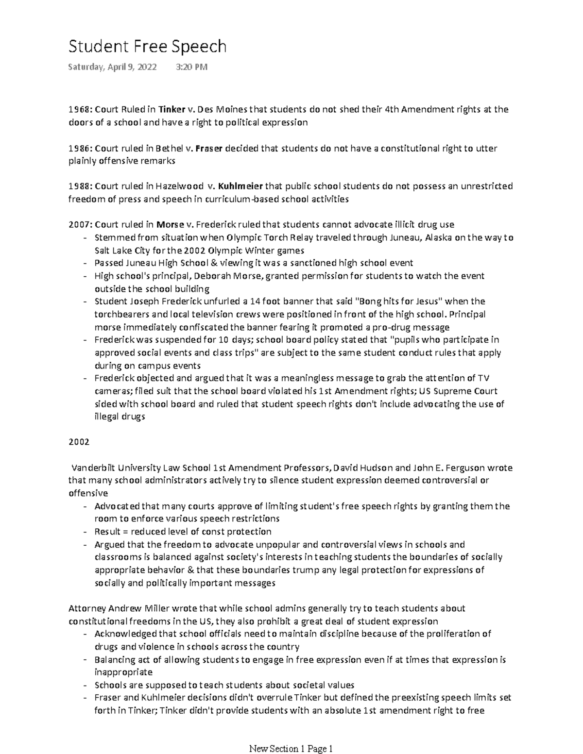 Student Free Speech Notes - PLA 4813 - UCF - Studocu