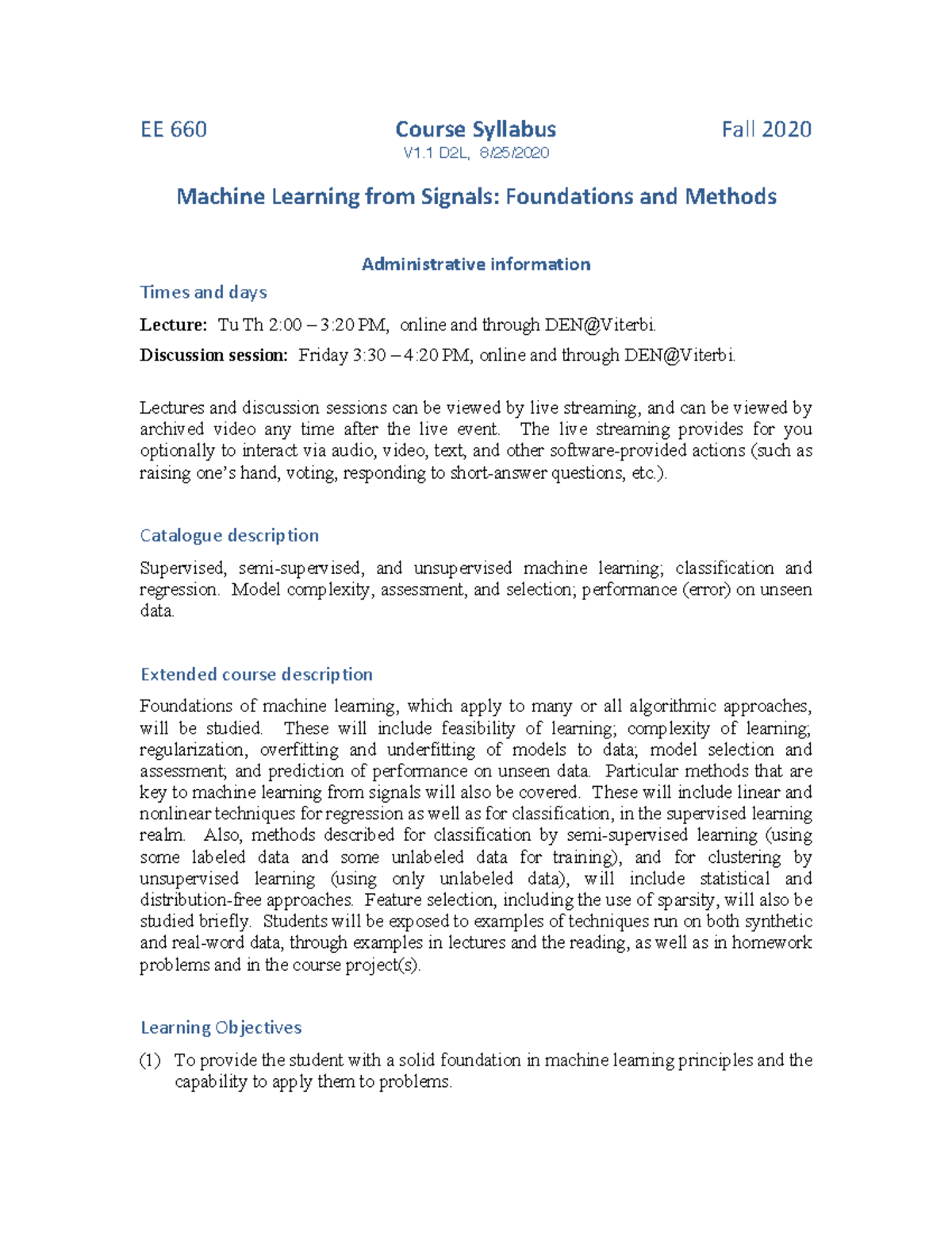Ee660 Syllabus V1 Warning Tt Undefined Function 32 Warning Tt Undefined Function 32