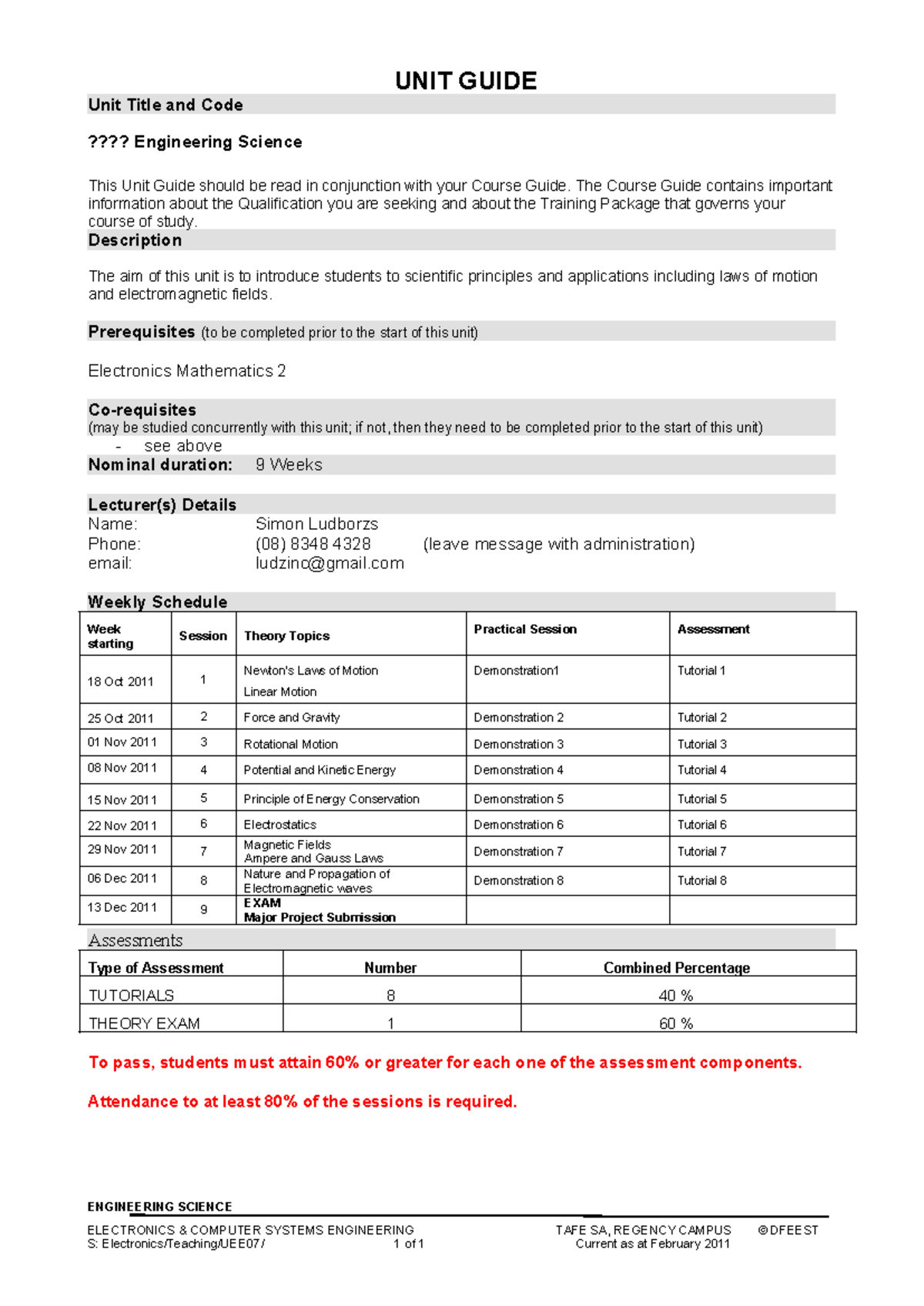 Engineering Science Unit Guide - The Course Guide contains important ...