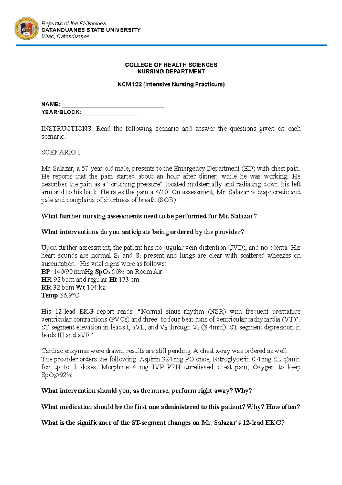 Unfolding Case Study - CATANDUANES STATE UNIVERSITY Virac, Catanduanes ...