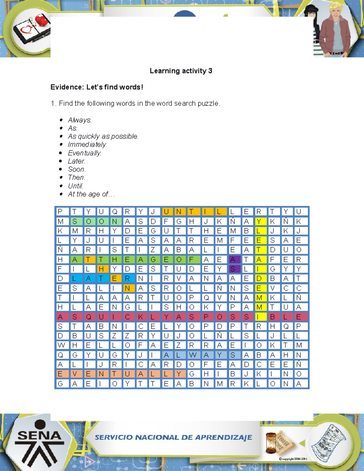 Evidence Lets find words - Learning activity 3 Evidence: Let’s find ...