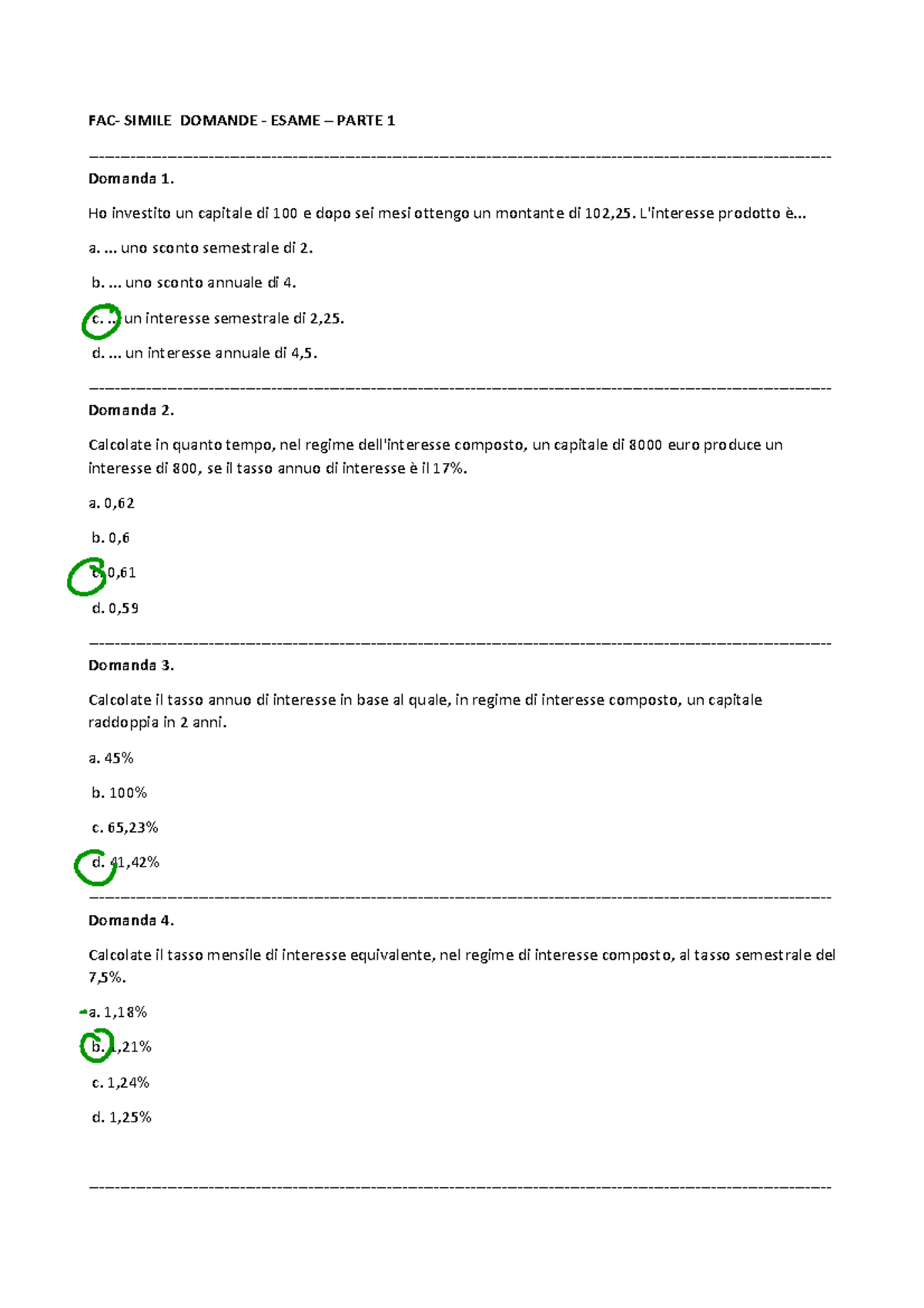 Esempio/prova d'esame, risposte - Warning: TT: undefined function: 32 FAC- SIMILE DOMANDE ...