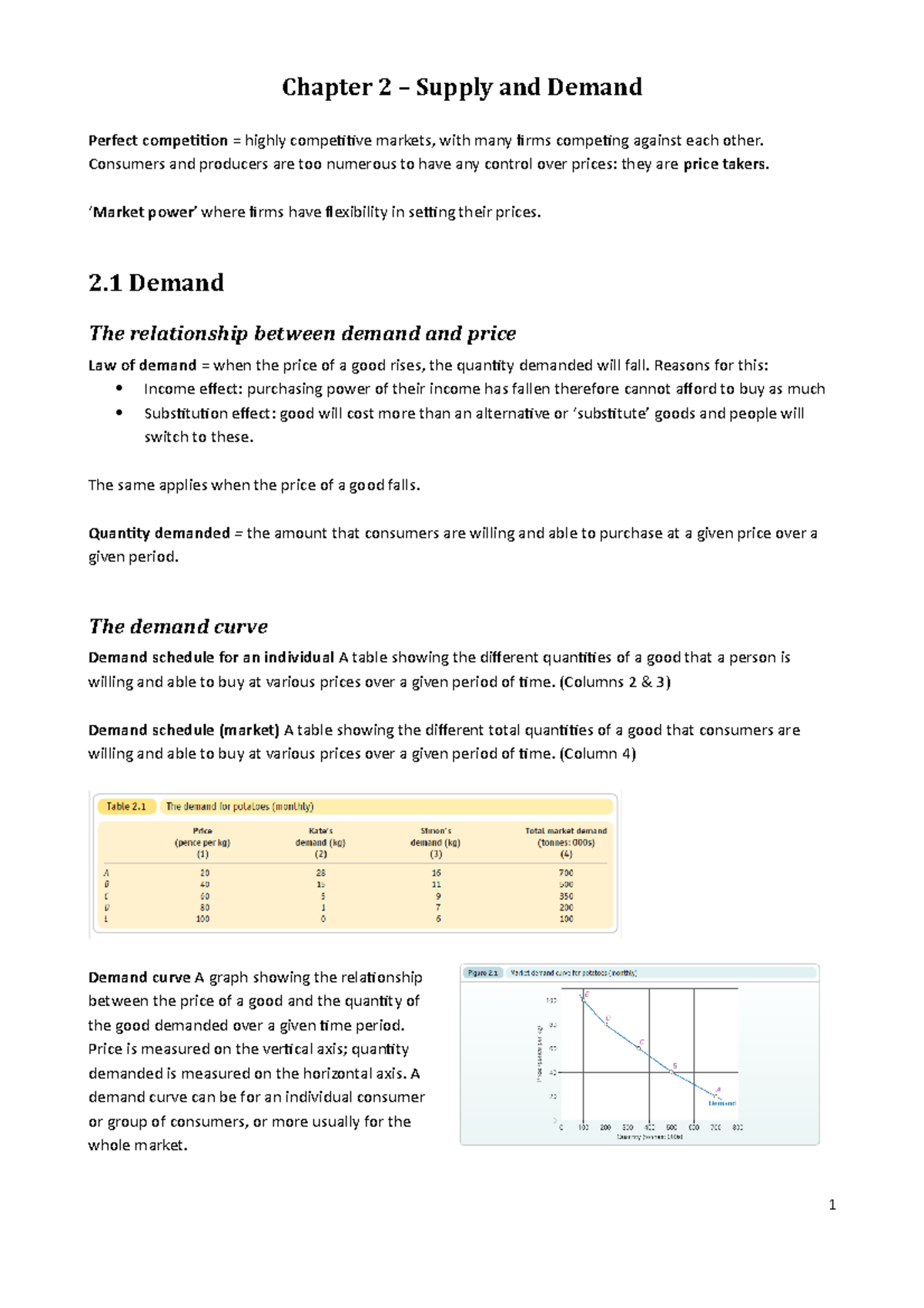 Chapter 2 - Supply and demand - Economics - Chapter 2 Supply and Demand ...