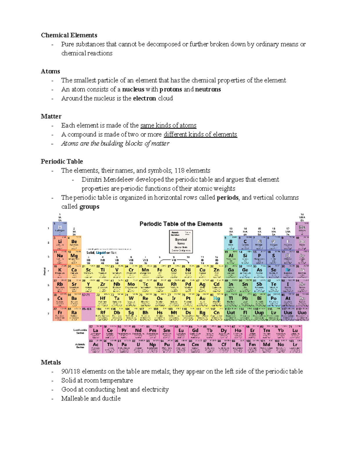 Chemical Elements and the Periodic Table - Studocu
