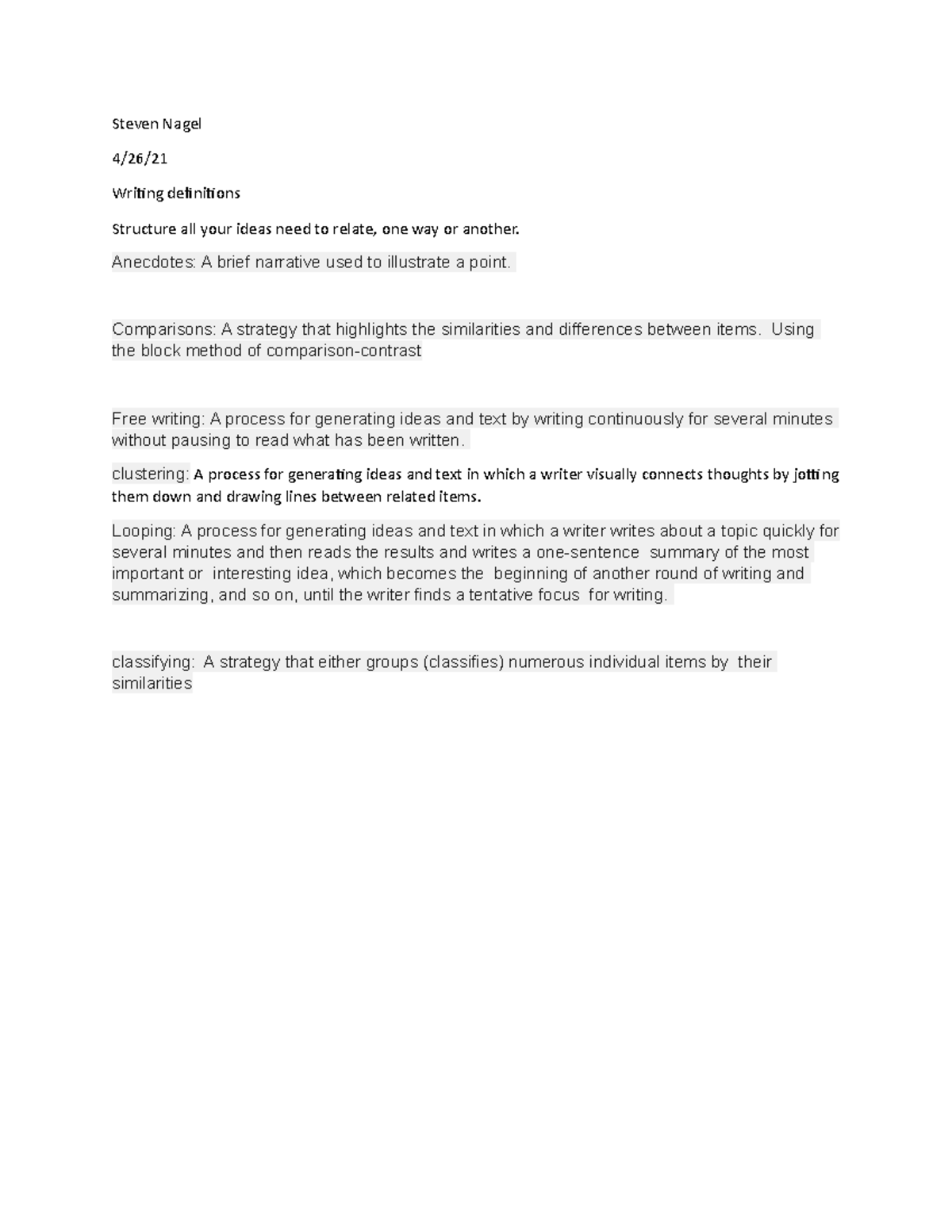 Writing - Steven Nagel 4/26/ Writing definitions Structure all your ...