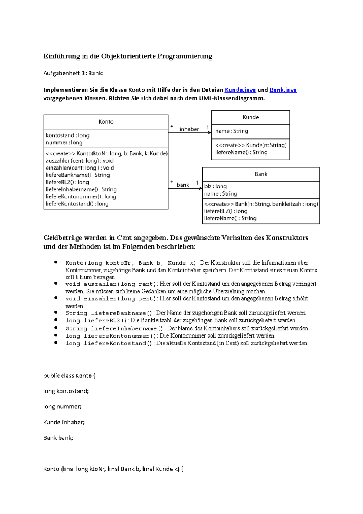 Übungen - Ea 3 Aufgabe Bank Uml - in die Objektorientierte ...