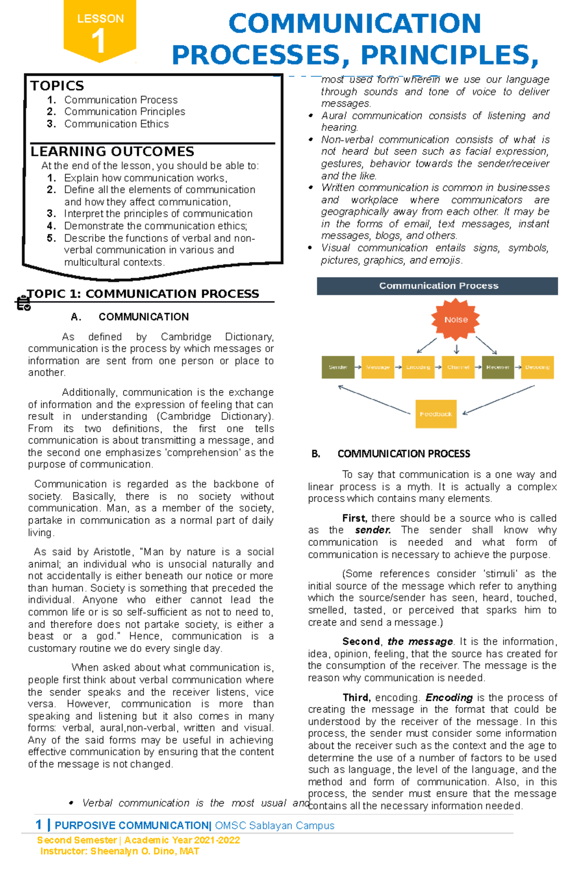 Purposive-Communication-L.1 - TOPIC 1: COMMUNICATION PROCESS A ...
