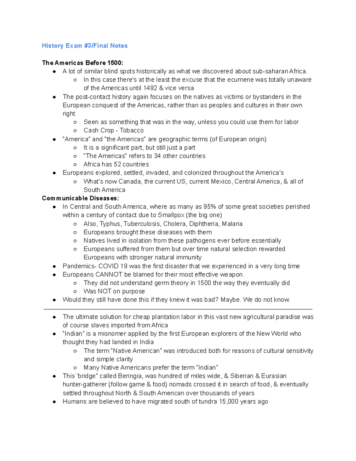 History Notes- EXAM #3 (2) - History Exam #3/Final Notes The Americas ...
