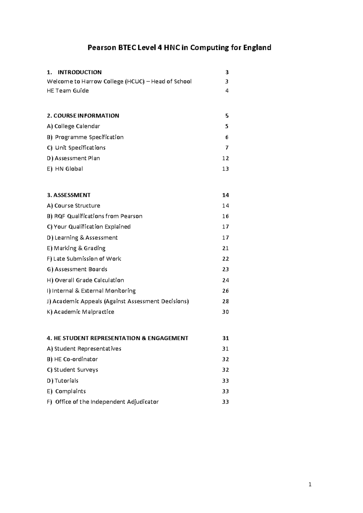 Pearson BTEC Level 4 HNC in Computing 2023-24 Harrow Full Time Final ...