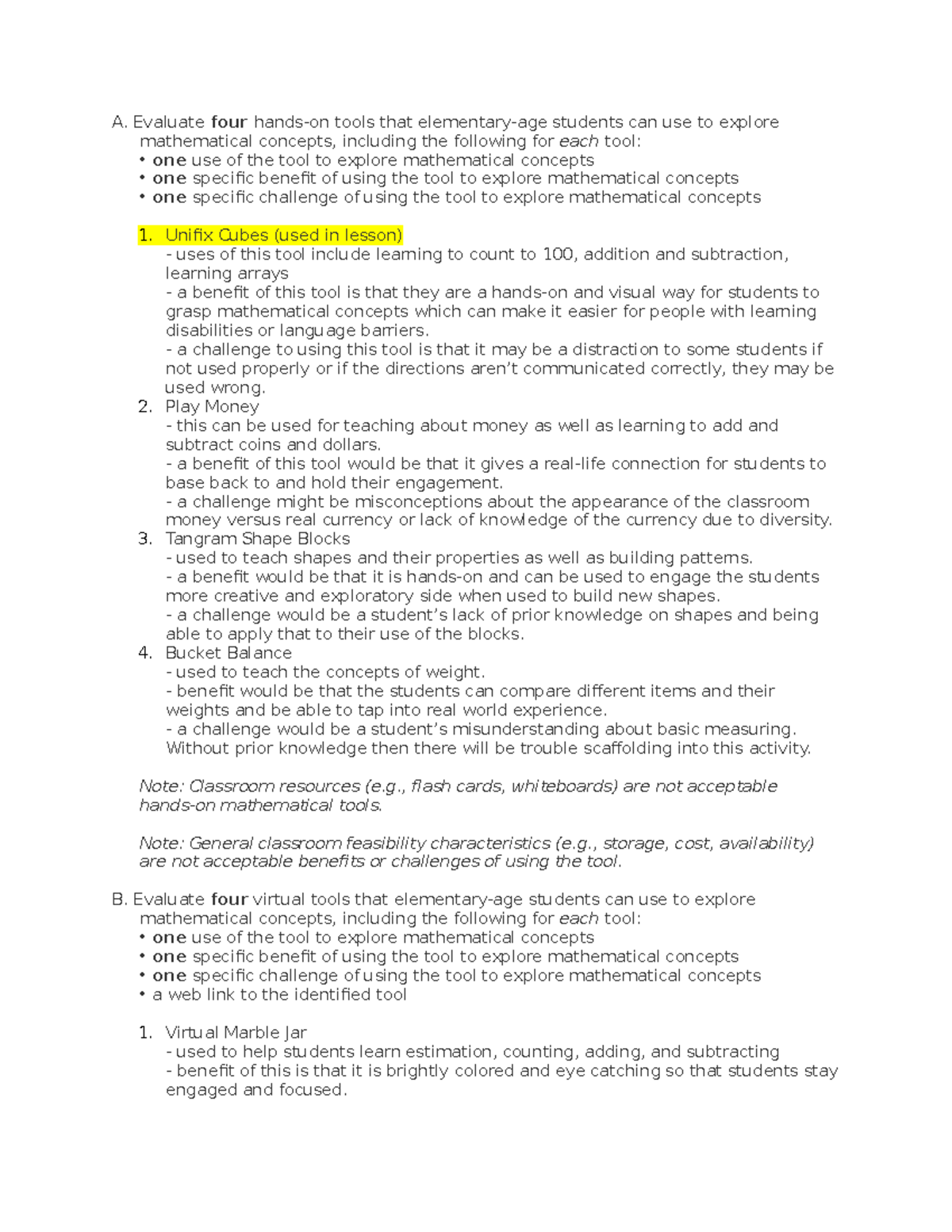 LMM1Task1 - LMM1 Task 1 - A. Evaluate four hands-on tools that elementary-age students can use ...