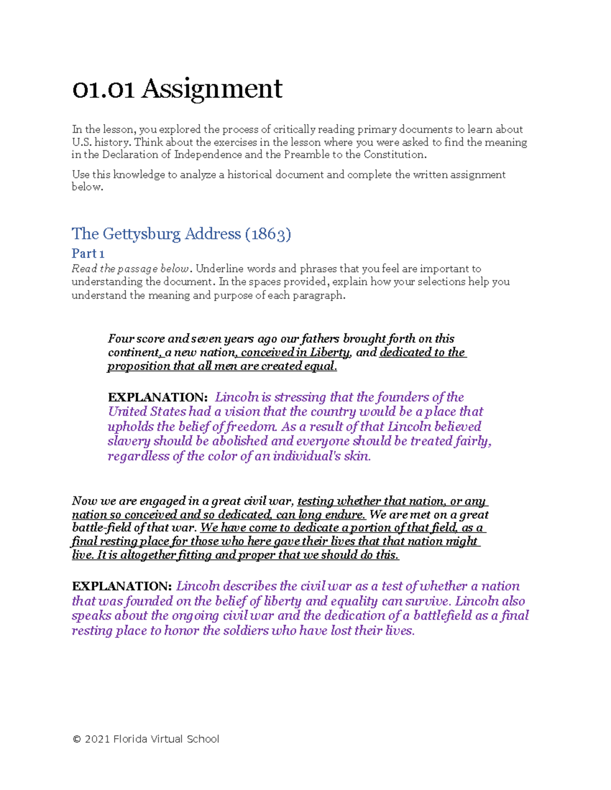 US H 1.01 1 - us history assignment 1.01 completed - 01 Assignment In the lesson, you explored ...