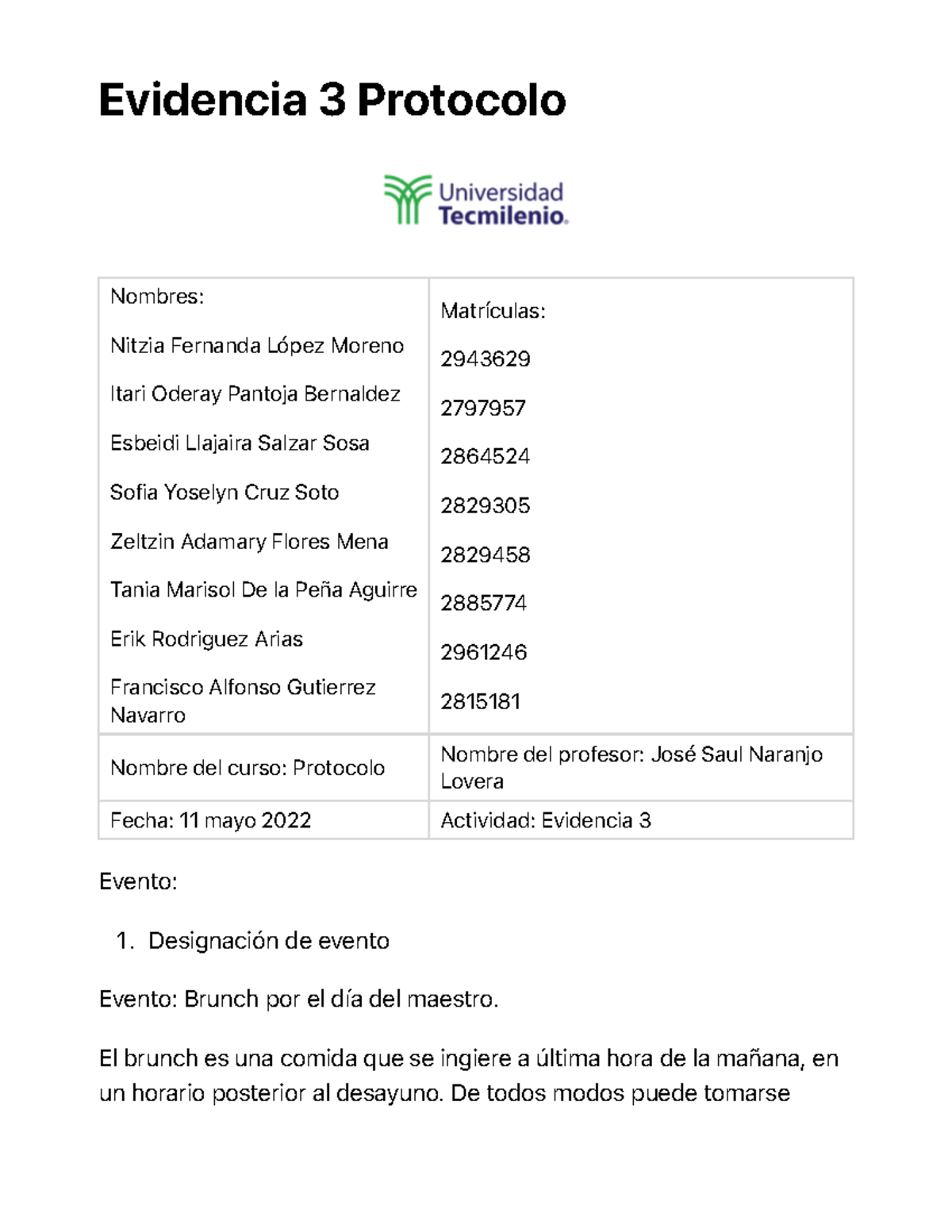 Evidencia+3+Protocolo - Evidencia 3 Protocolo Nombres: Nitzia Fernanda López Moreno Itari Oderay ...