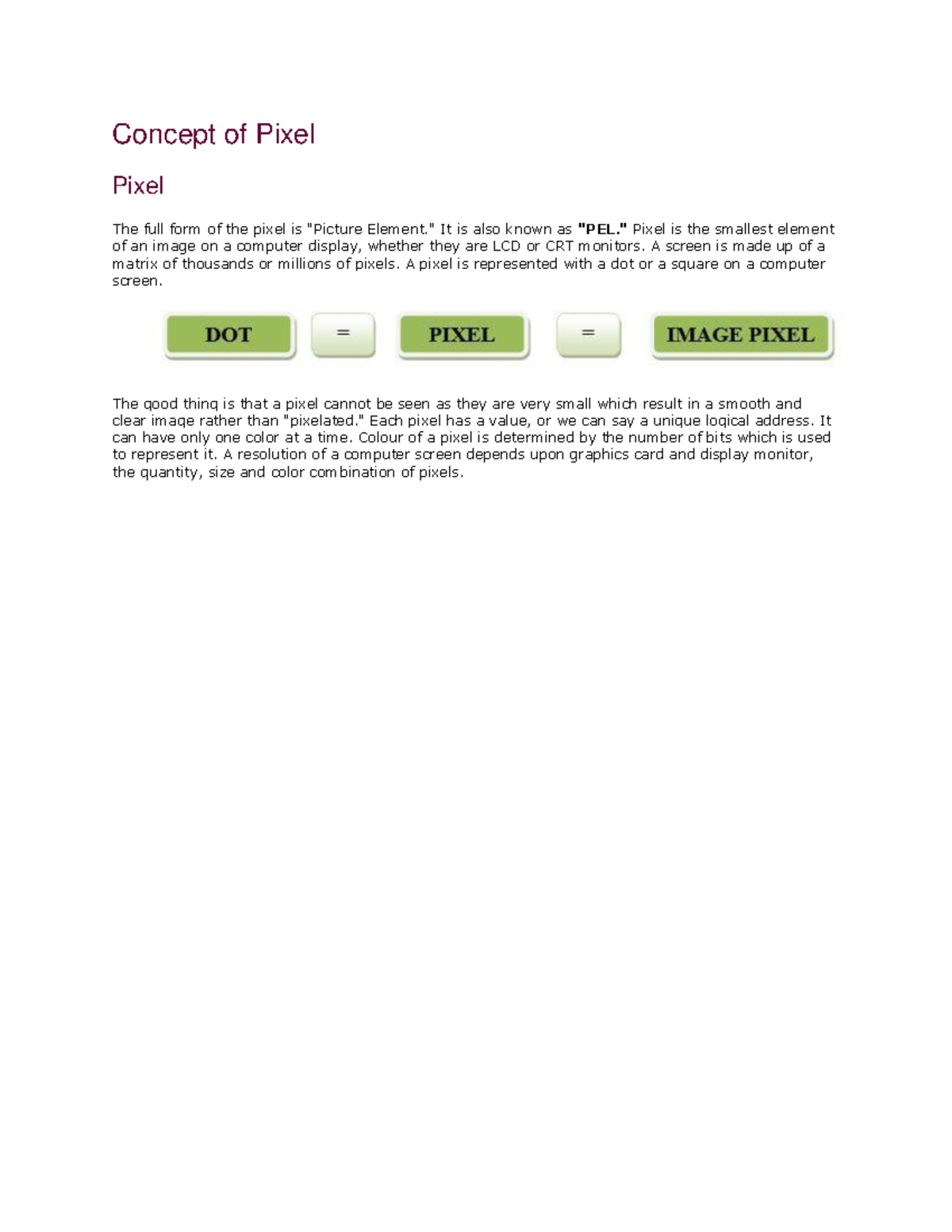 Digital image process pdf - Concept of Pixel Pixel The full form of the ...