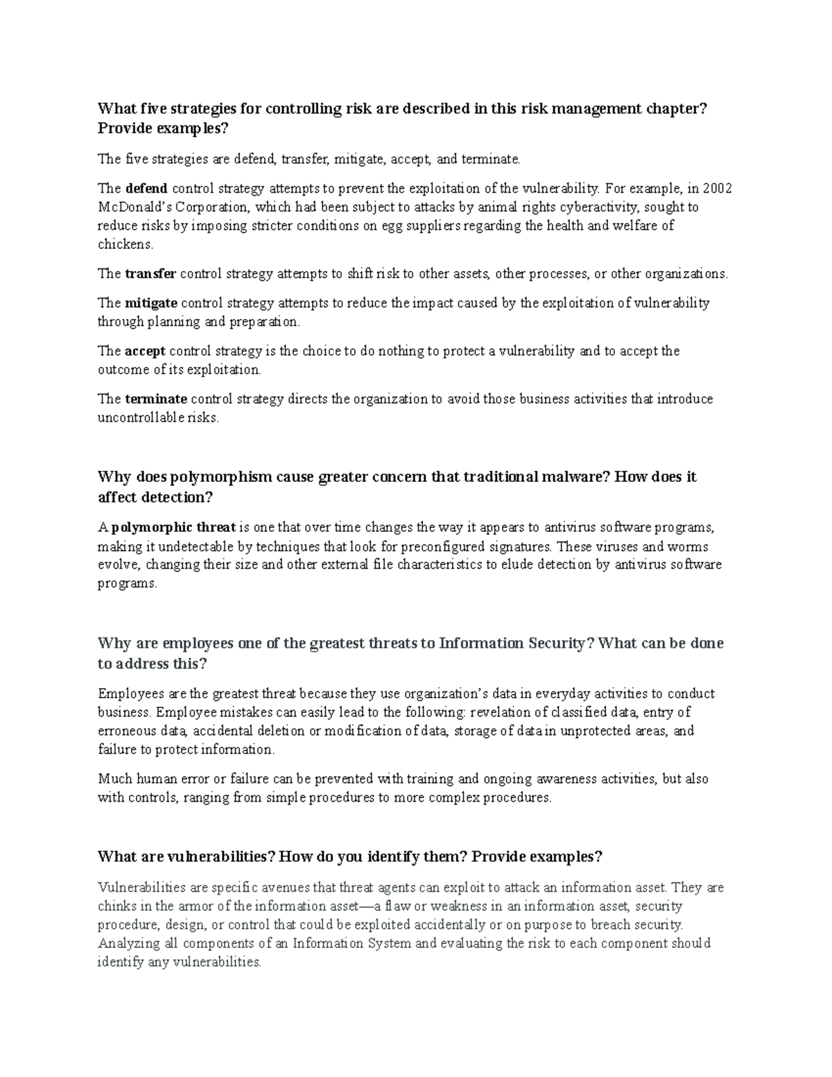 Assignment - Grade: 9 - What five strategies for controlling risk are ...