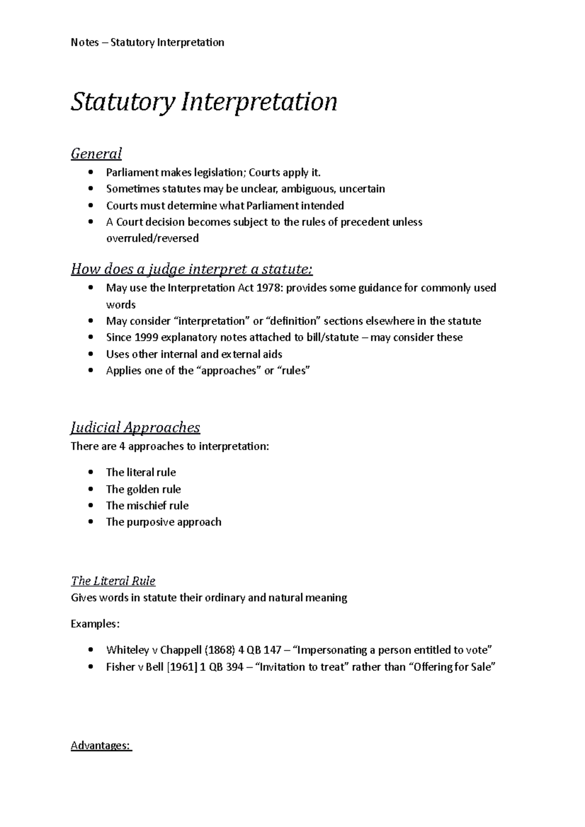 Notes - Statutory Interpretation - Statutory Interpretation General ...