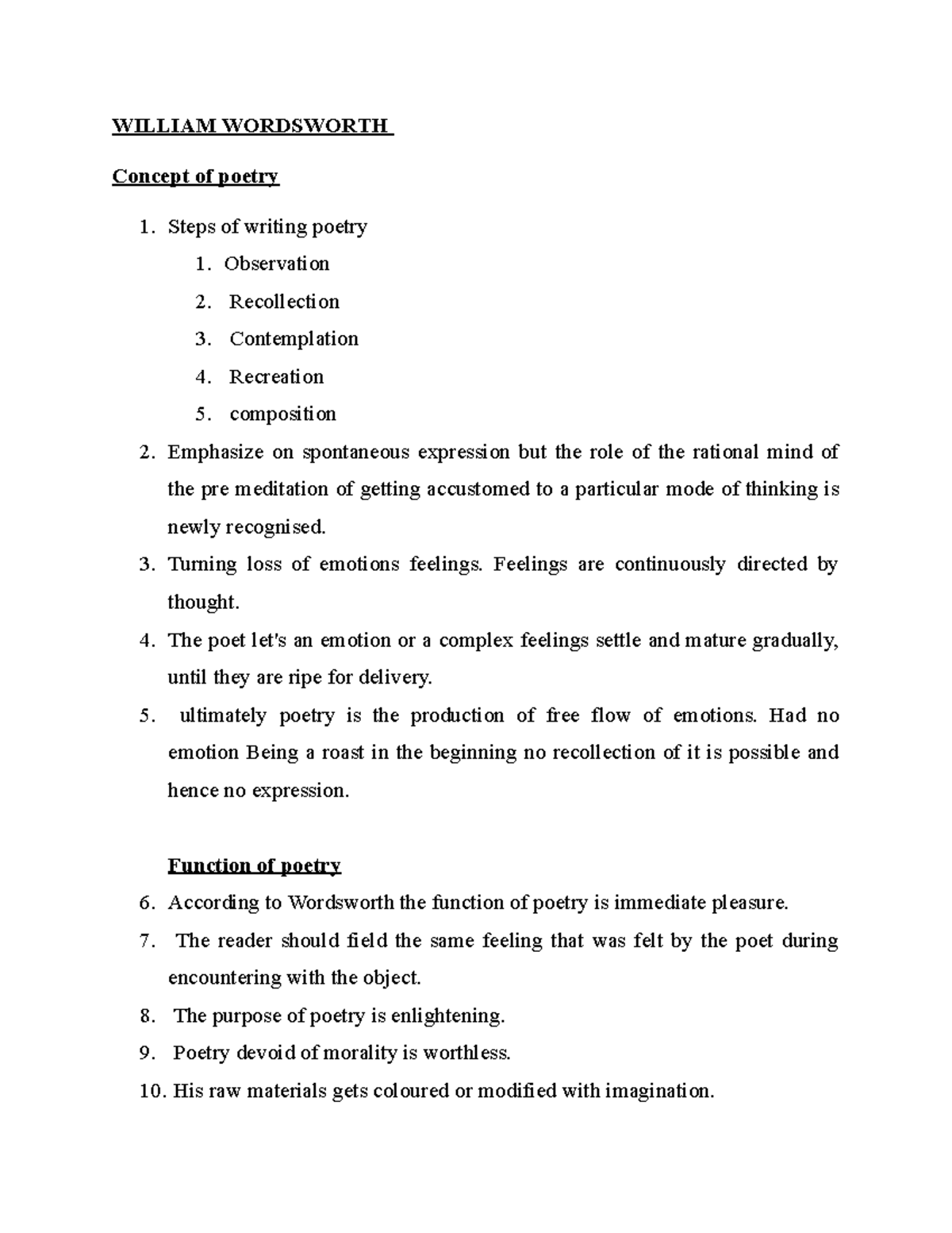Wordsworth - WILLIAM WORDSWORTH Concept of poetry Steps of writing ...