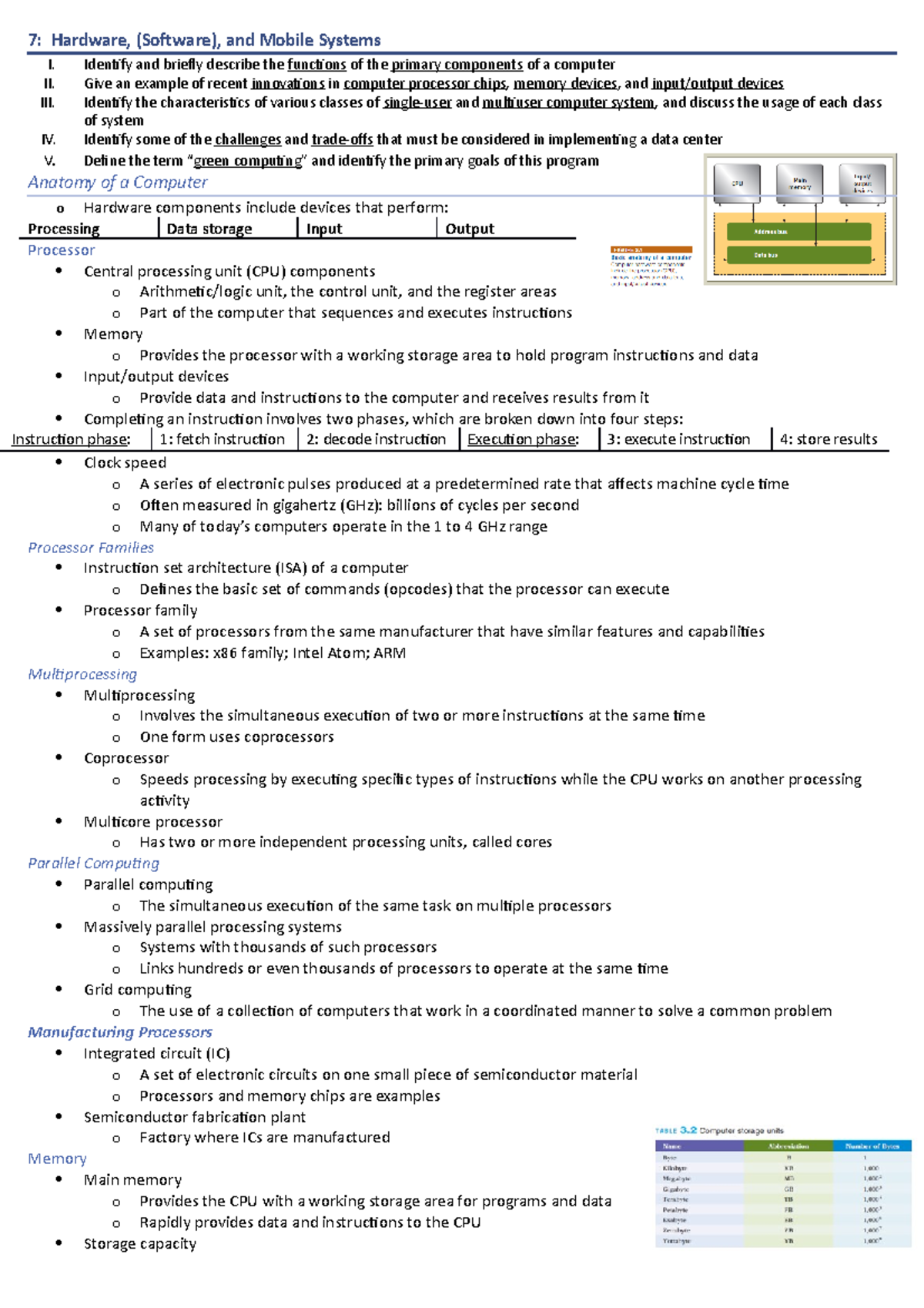 Lectures 7-12 - to prepare for finals - 7: Hardware, (Software), and ...