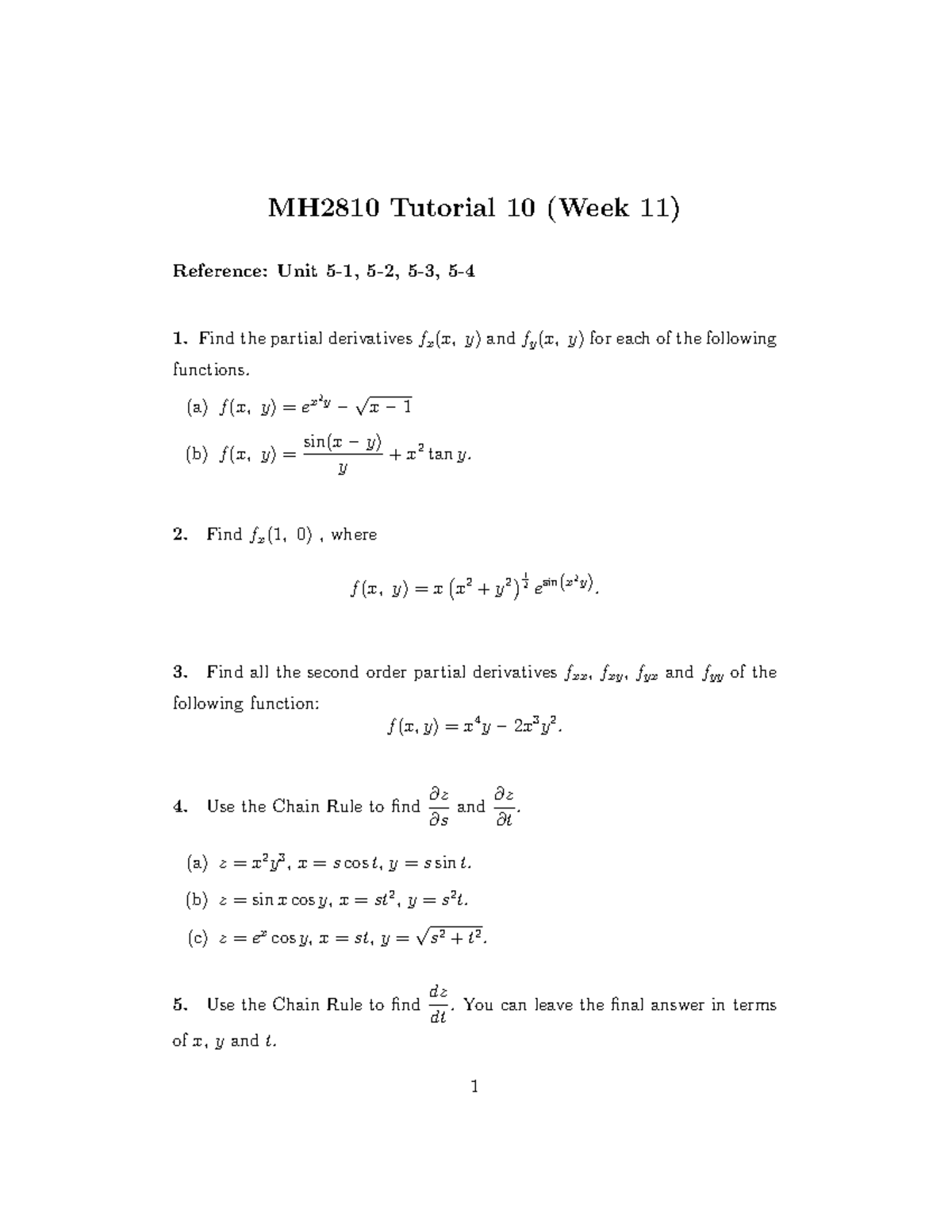 Tutorial 10 - MH2810 Tutorial 10 (Week 11) Reference: Unit 5-1, 5-2, 5 ...