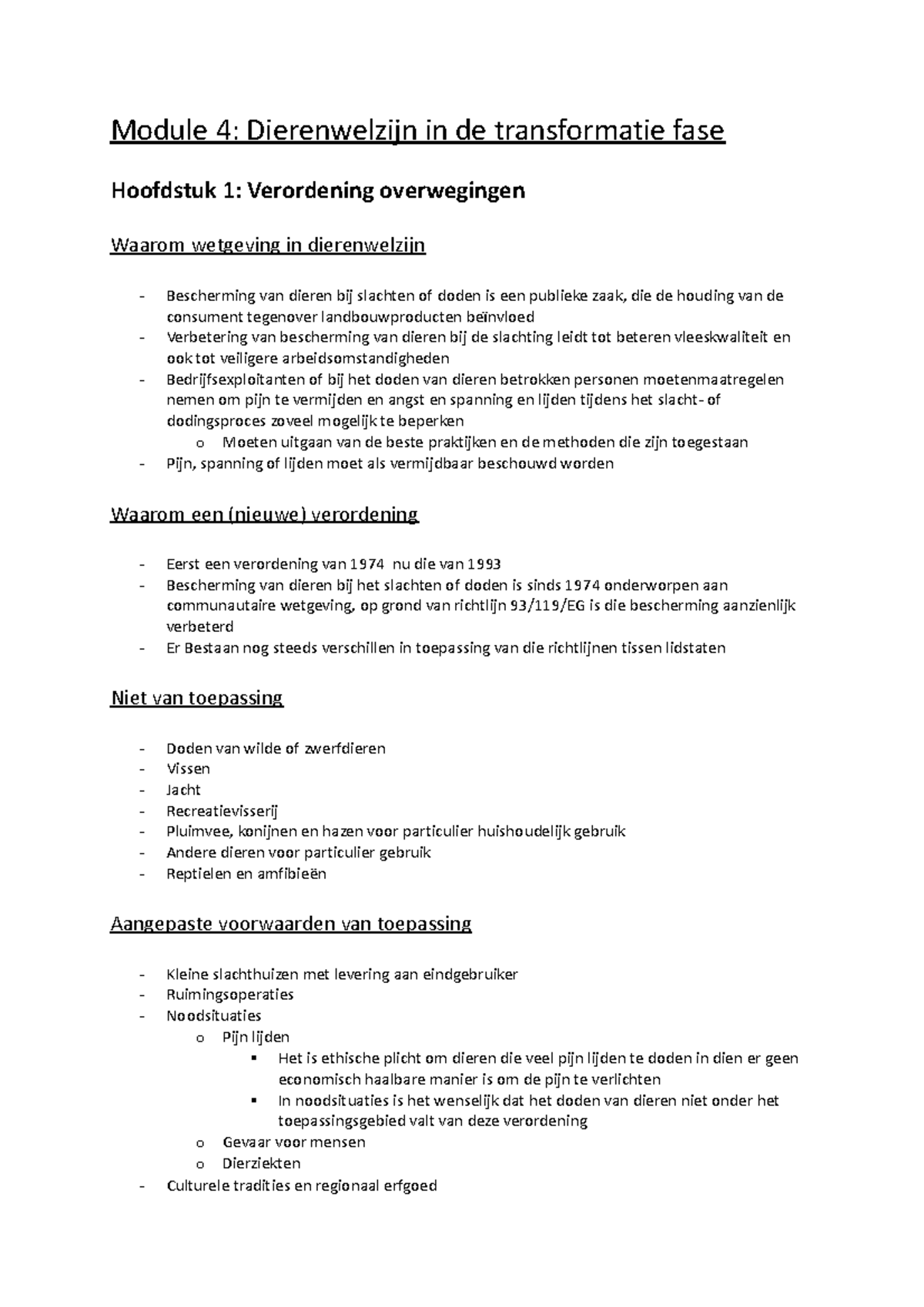 Module 4 VVG I - Module 4: Dierenwelzijn in de transformatie fase ...