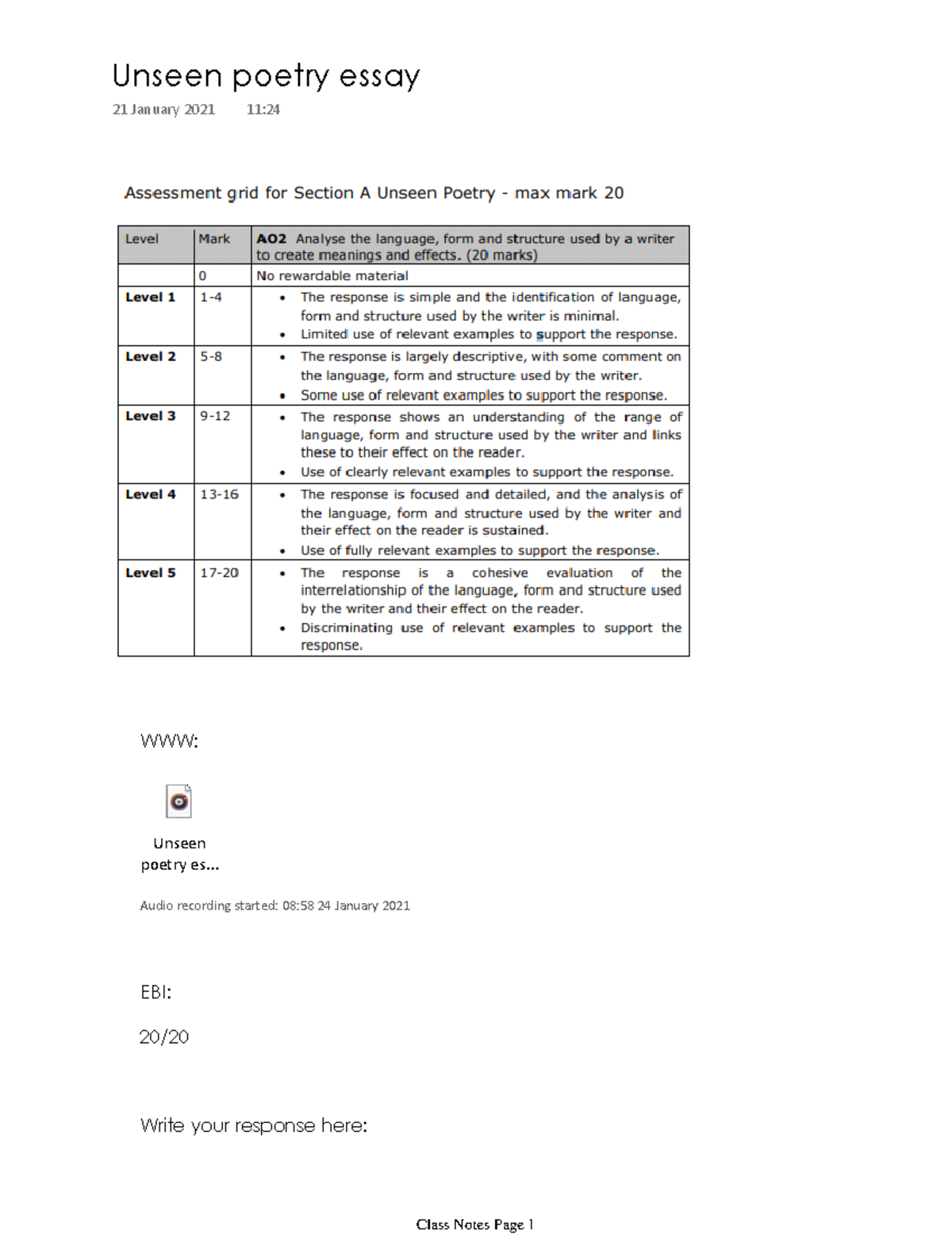 Unseen poetry essay - Assignment - WWW: Unseen poetry es... Audio ...