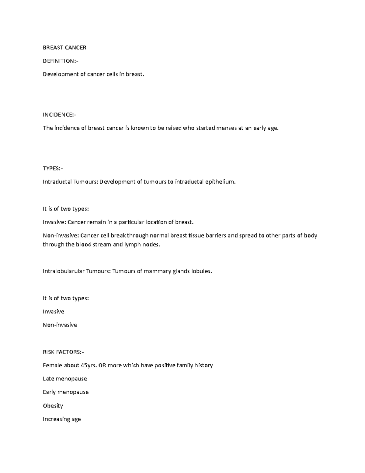 Breast cancer - BREAST CANCER DEFINITION:- Development of cancer cells ...