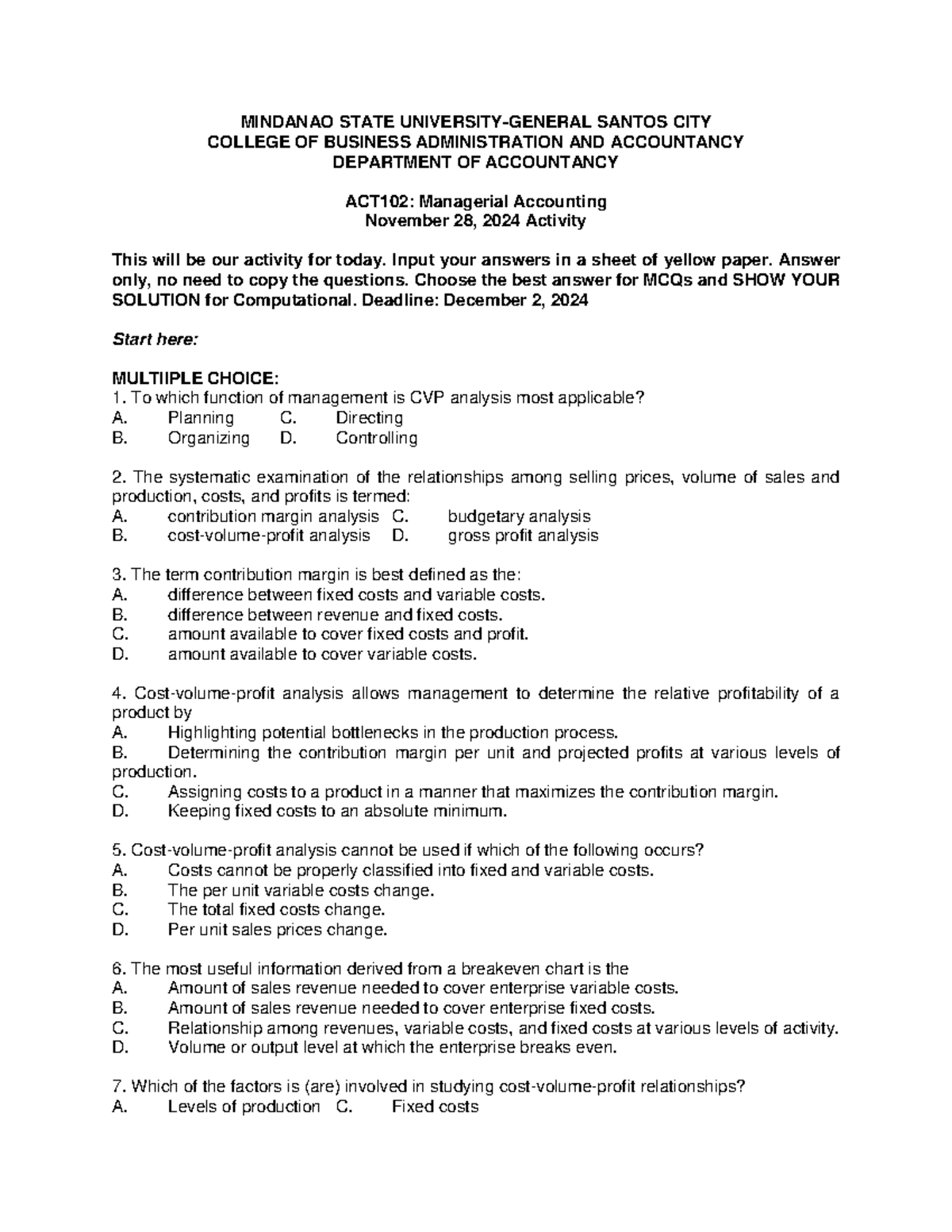 Async Activity 3 Give Me Answer Mindanao State University General Santos City College Of 