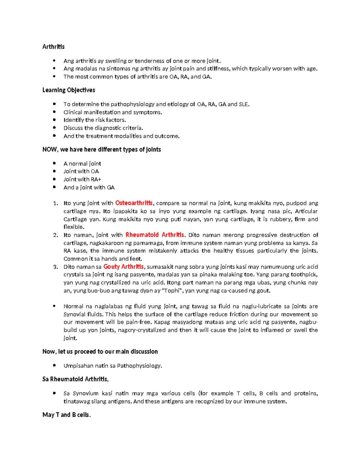 Arthritis script - Arthritis Ang arthritis ay swelling or tenderness of ...