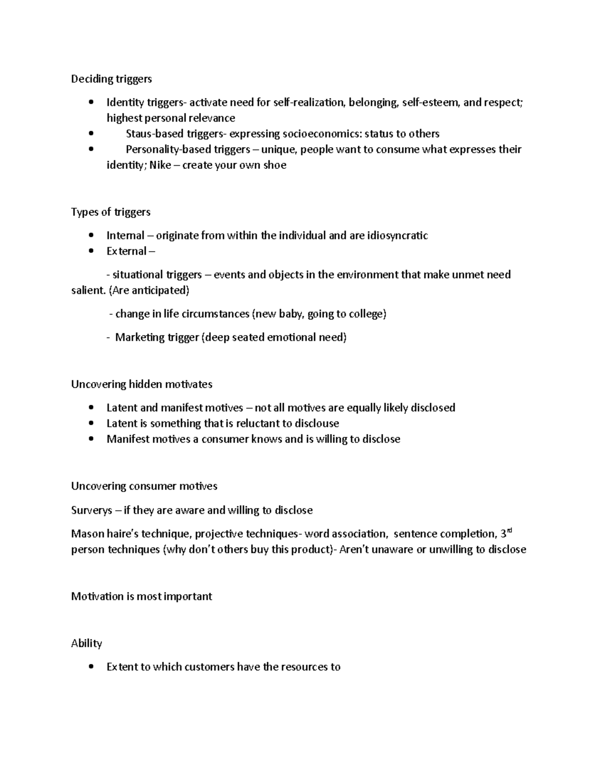 Marketing 310 notes - Deciding triggers Identity triggers- activate ...