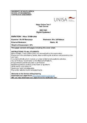 DSY2602 Prac Tutorial - UNISA UNIVERSITY OF SOUTH AFRICA Digital Systems II (DSY2602) Practical ...