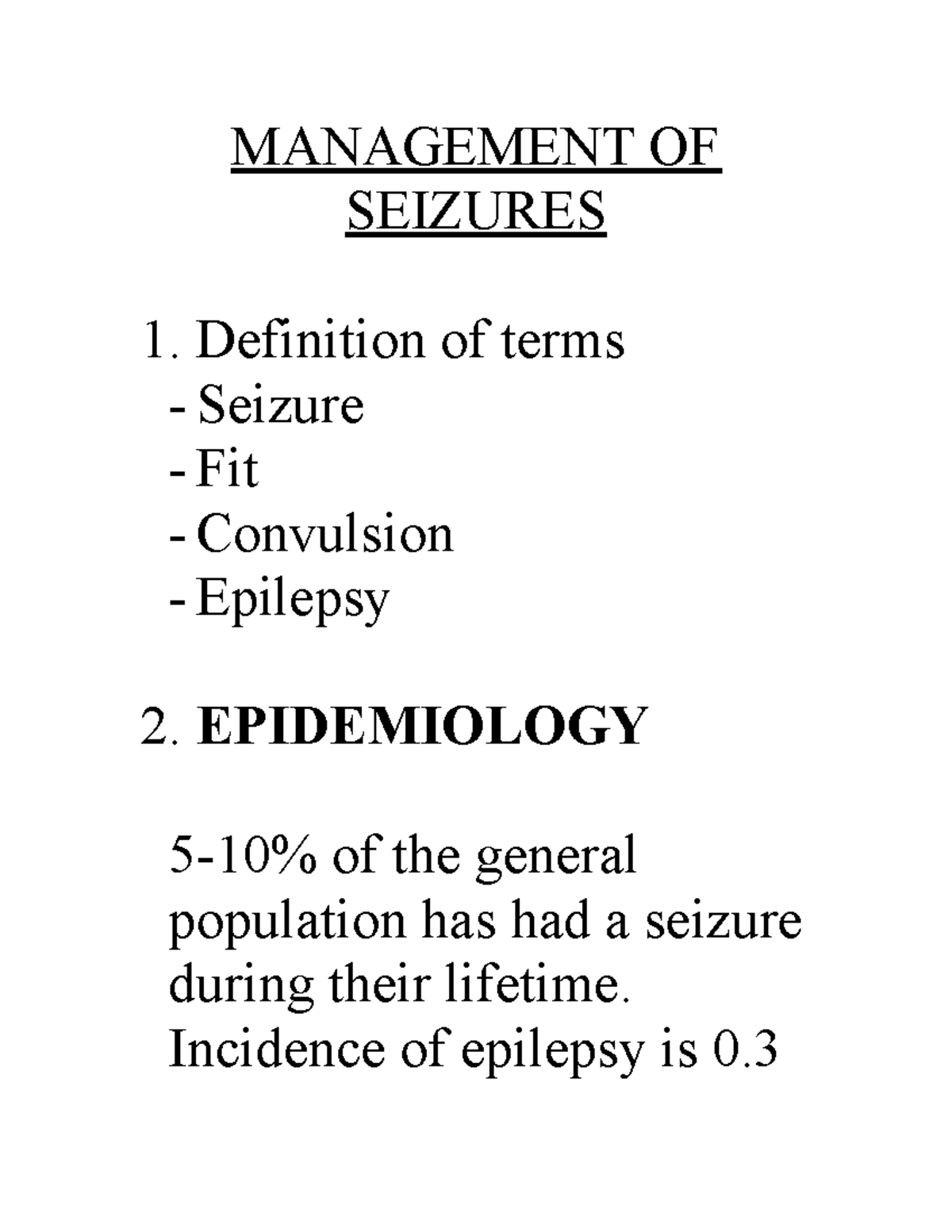 1. Introduction to Ant seuizure, Management OF Seizures - MANAGEMENT OF ...