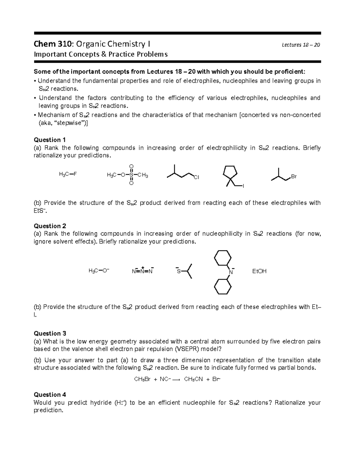 Problem set 06 - Chem 310 : Organic Chemistry I Lectures 18 – 20 ...