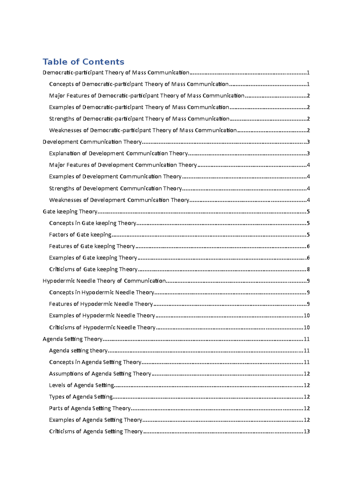 Other Theories of Communication - Table of Contents Democratic ...