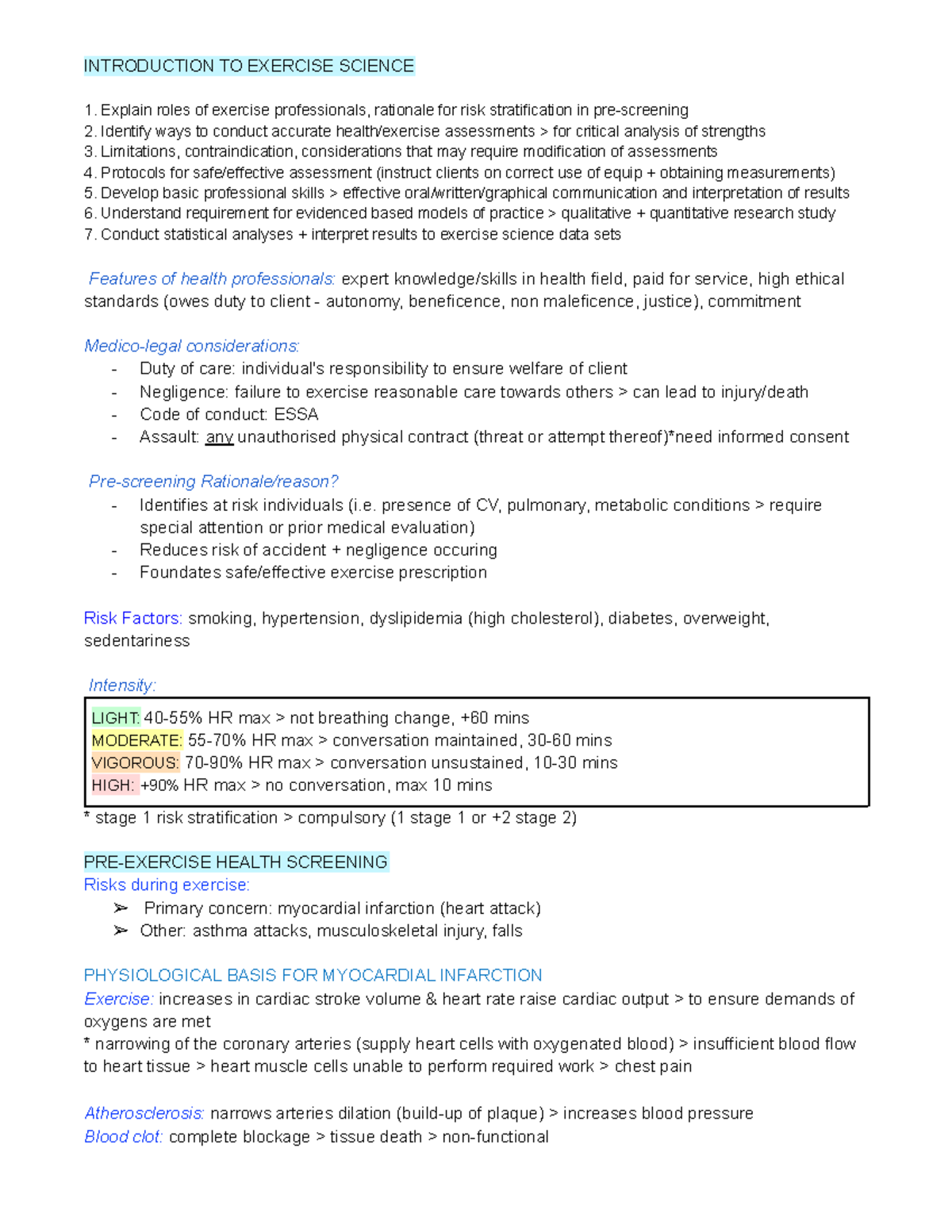 Intro Execrise Science - INTRODUCTION TO EXERCISE SCIENCE Explain roles ...