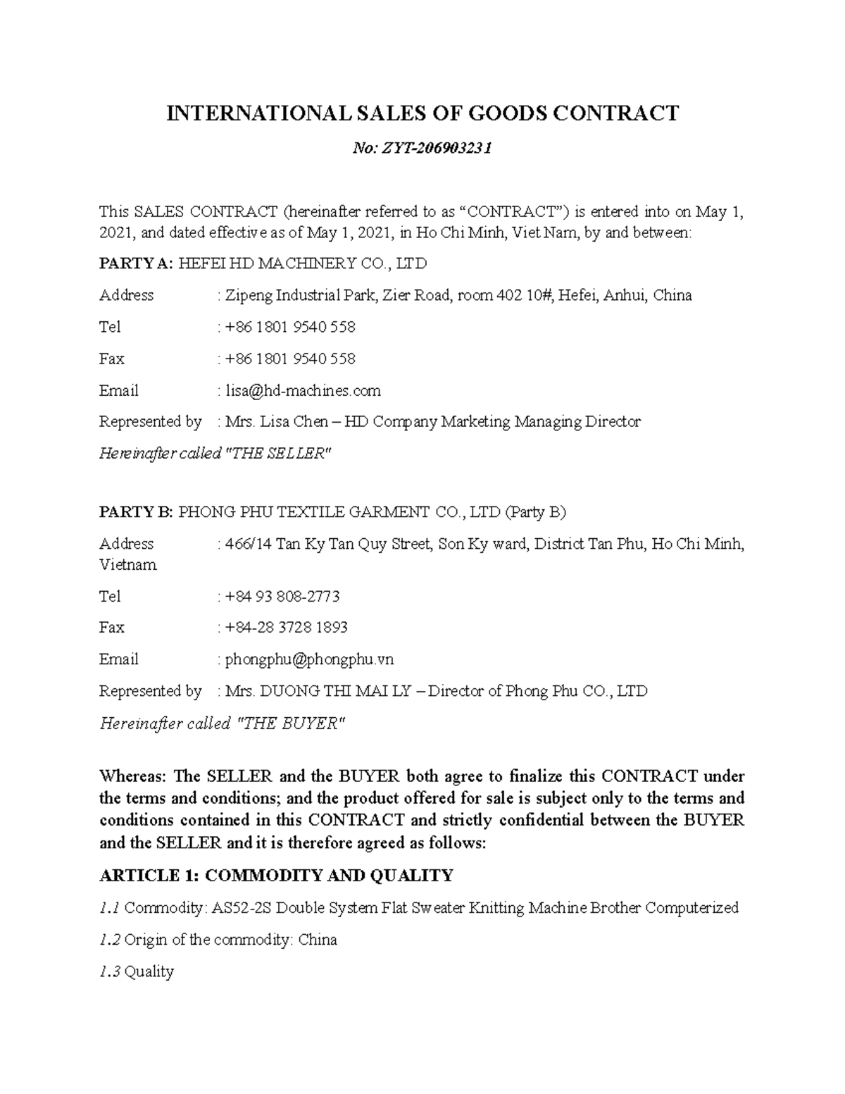 Group 9 - Import machinery from China - INTERNATIONAL SALES OF GOODS ...