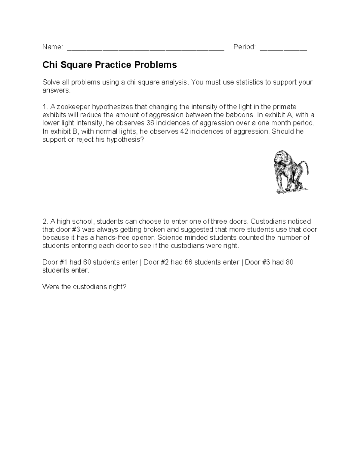 Chi Square Worksheet - Name ...