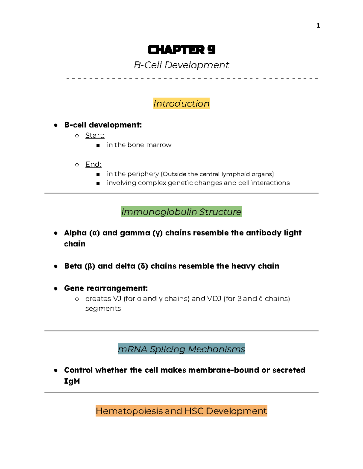 BSC 486 Exam 2 (Ch. 9) - CHAPTER 9 B-Cell Development - Introduction B-cell development: Start ...