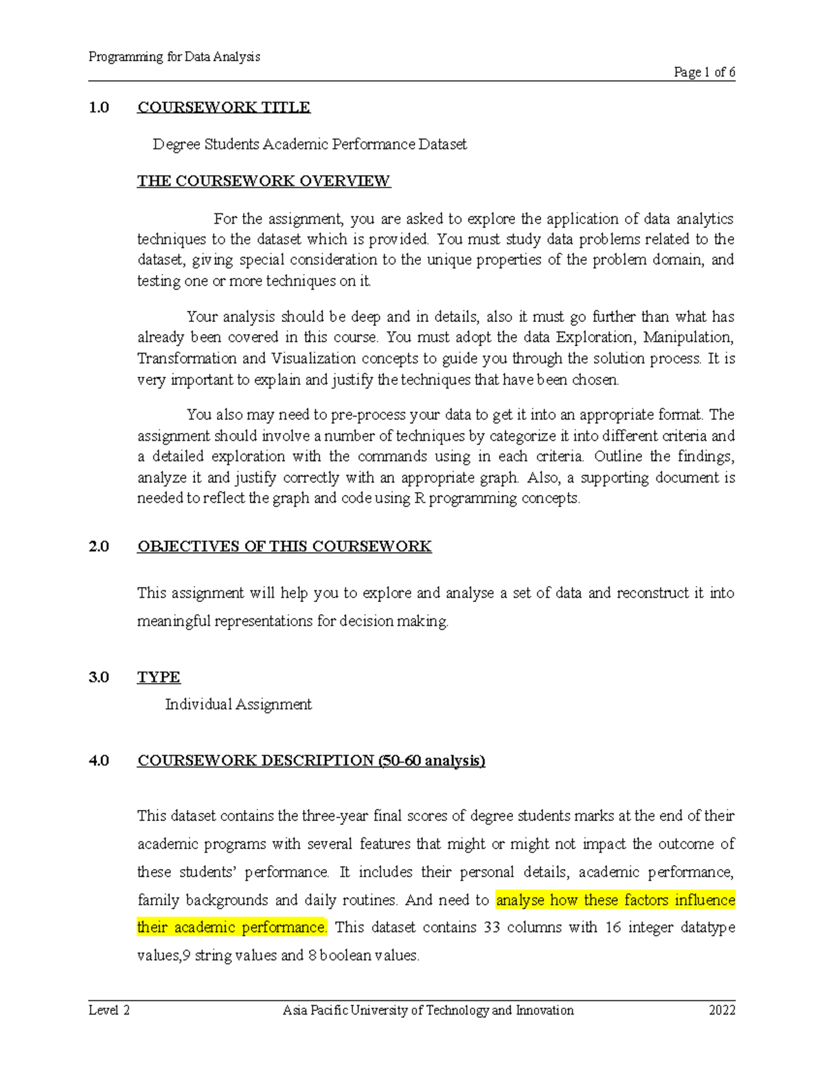 3 - Assignment Question - Updated - Page 1 of 6 1 COURSEWORK TITLE ...