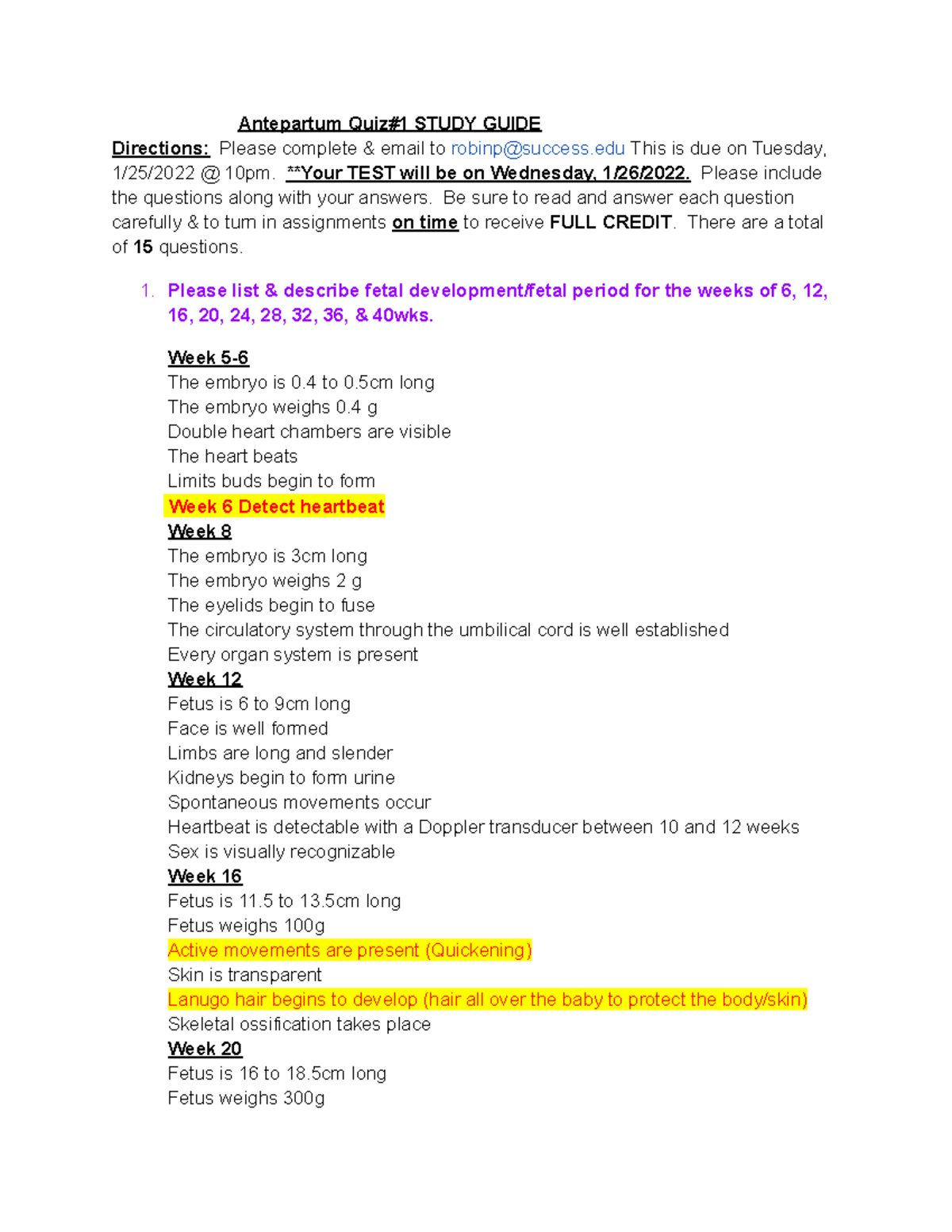 Antepartum Quiz#1 Study Guide - Antepartum Quiz#1 STUDY GUIDE ...
