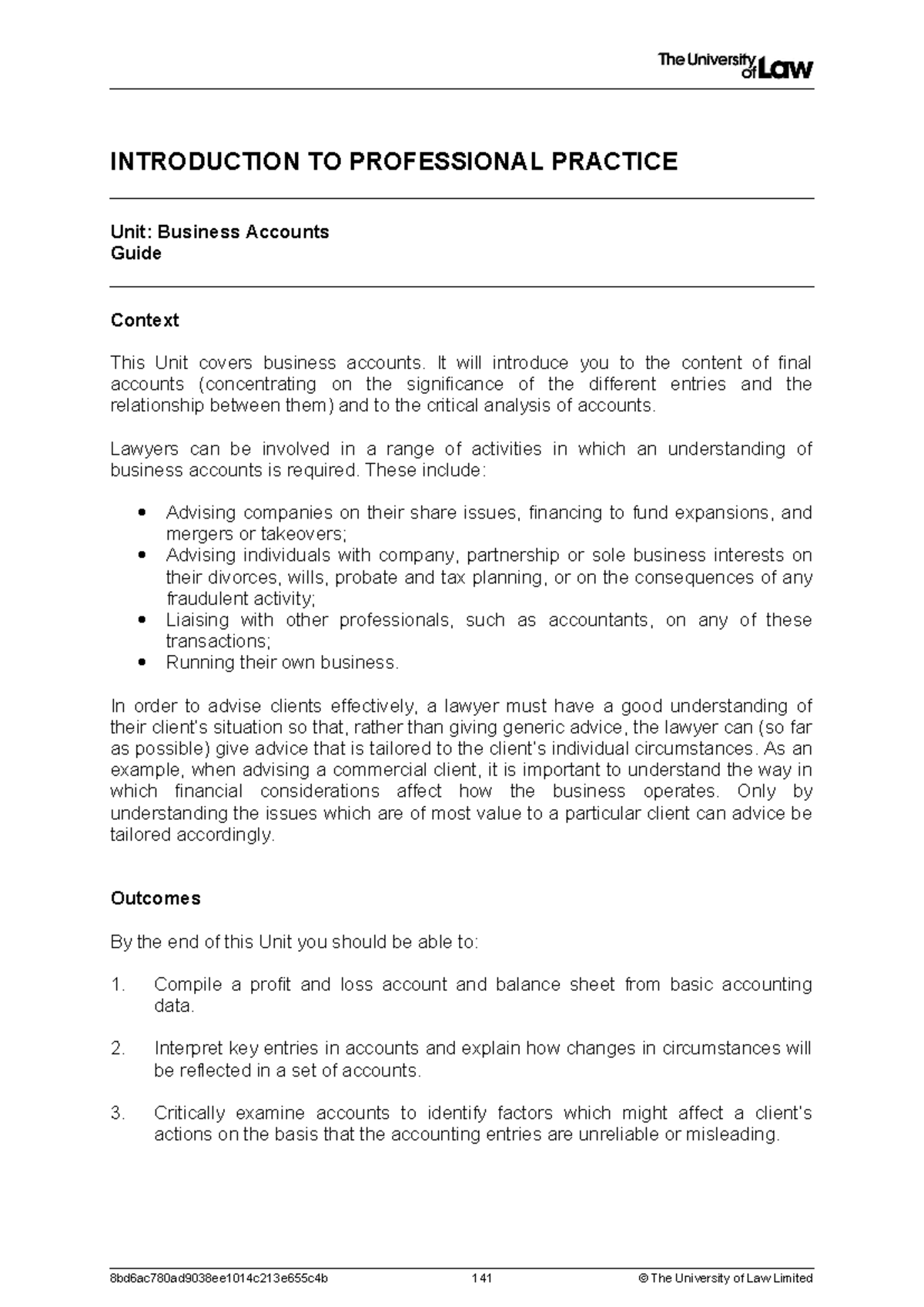 Business Accounts workguide - INTRODUCTION TO PROFESSIONAL PRACTICE ...