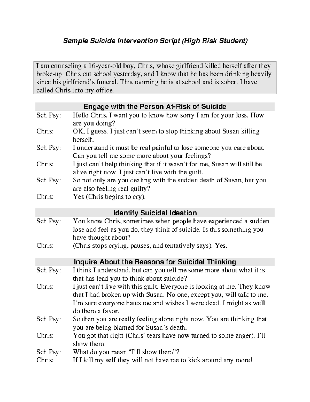 3.sample suicide intervention script - Sample Suicide Intervention ...