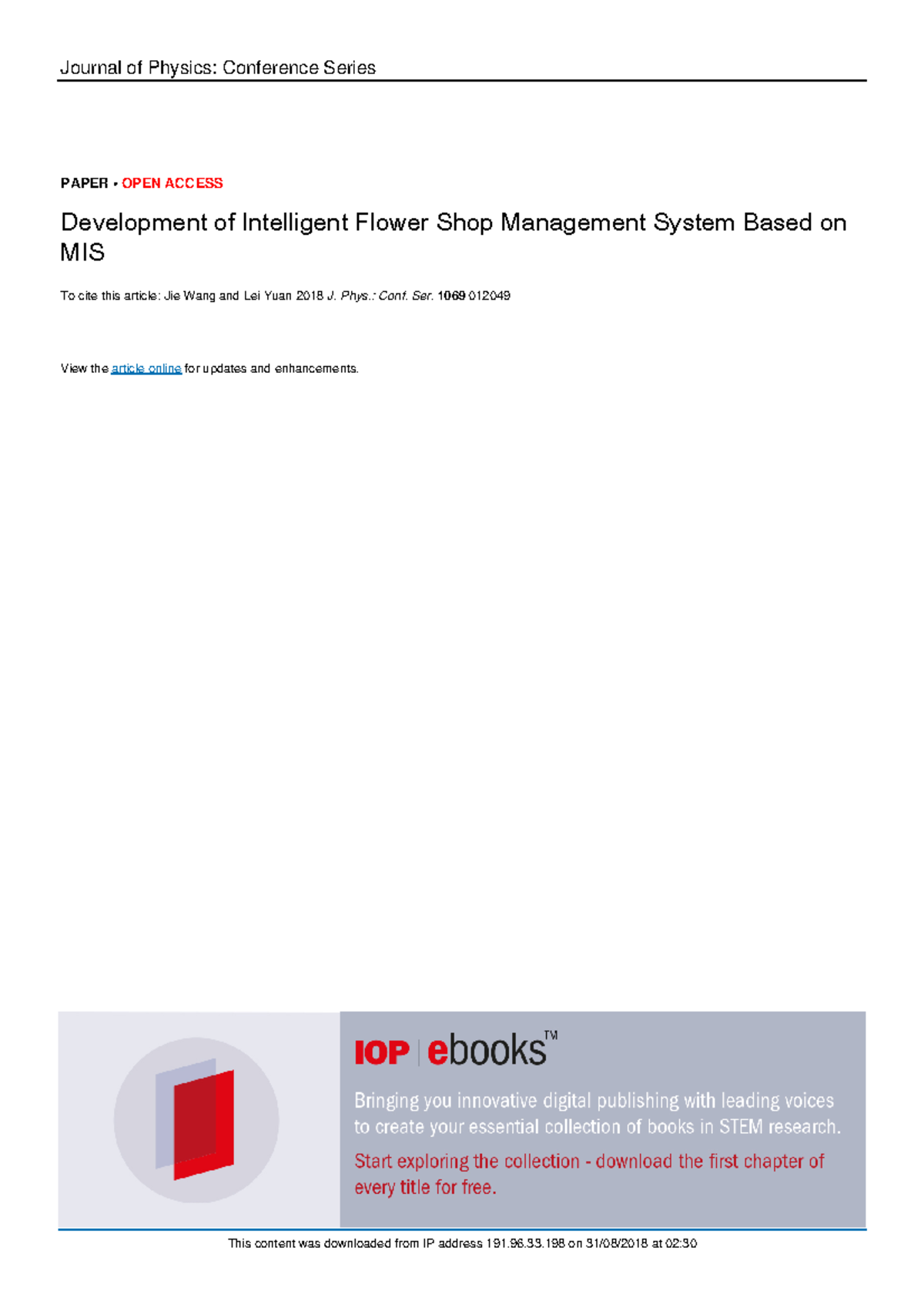 Development of Intelligent Flower Shop Management - Phys.: Conf. Ser ...